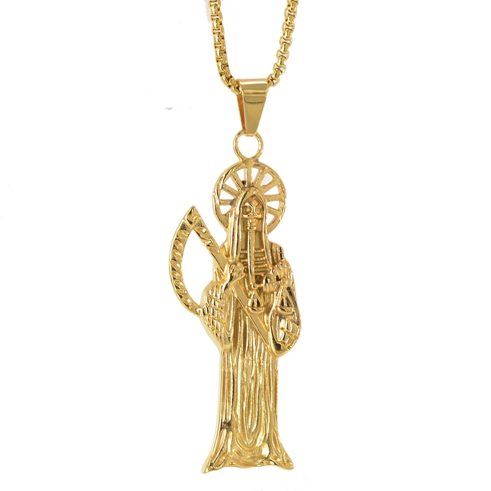 Hip Hop Vintage Holy Saint Death Santa Muerte big Skull Biker Pendant ...