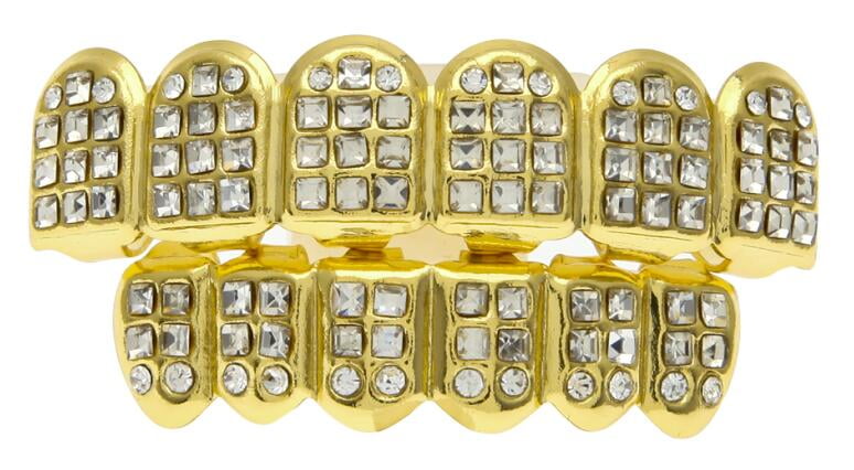 Hip Hop White Gold Plated Teeth Grillz Set Men Punk Top Bottom Tooth ...