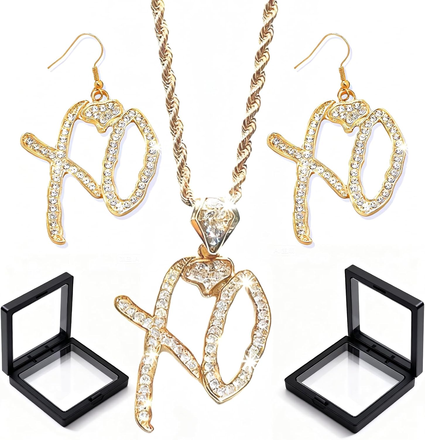 Hip Hop XO Necklace Earrings Set for Women XO Letter Pendant Necklace ...