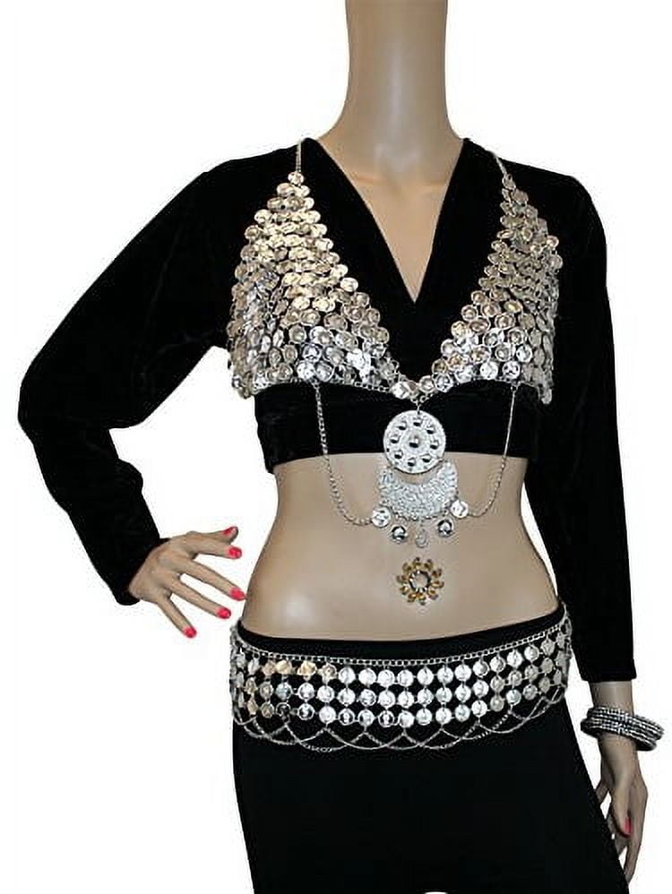 Hip Shakers Sexy Dangling Silver Coin Bra Top Metal Dangling Chains ...