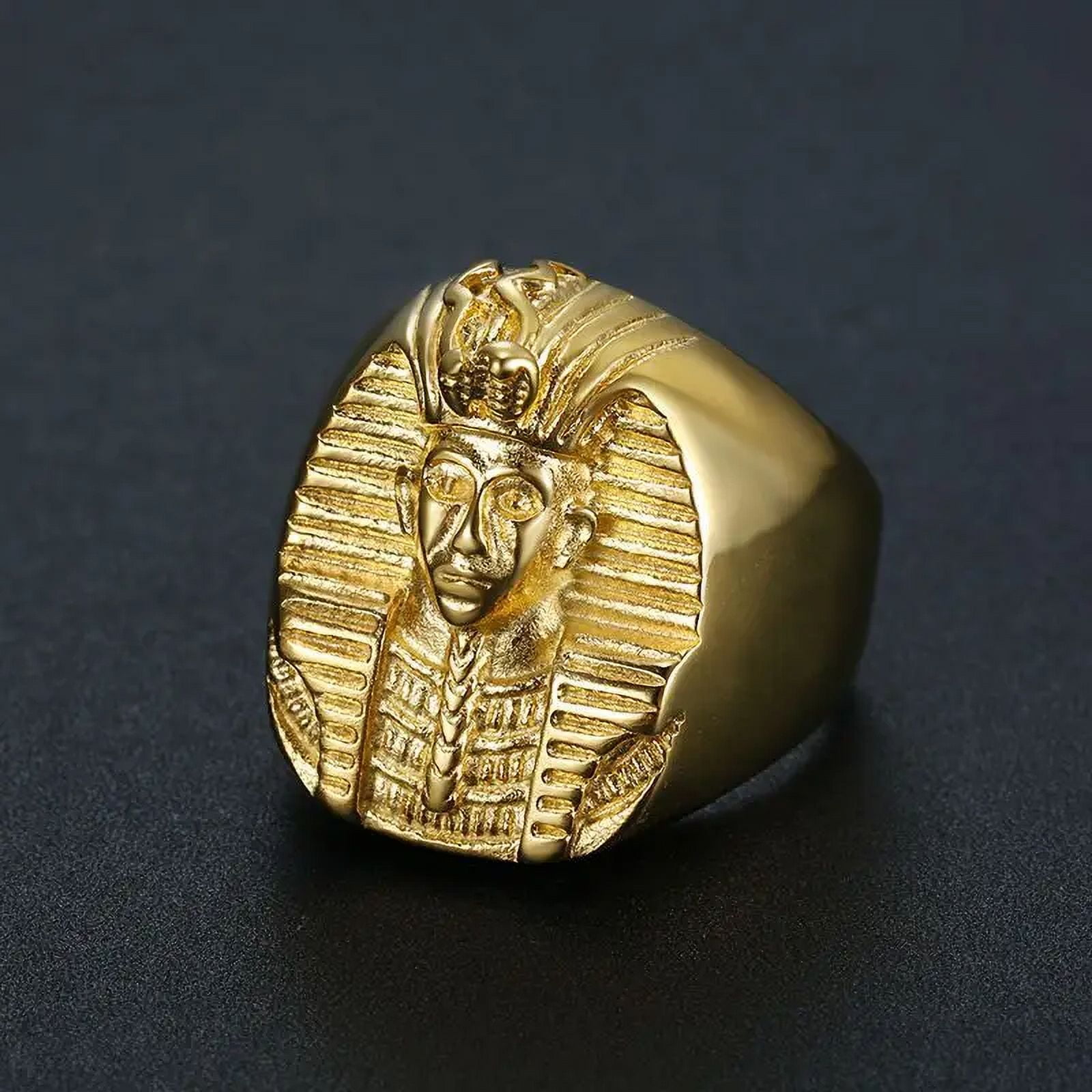 Hip hop 14K Yellow Gold Big Egyptian Pharaoh Rings for Men Rock Mens Signet Finger Jewelry Gift ...