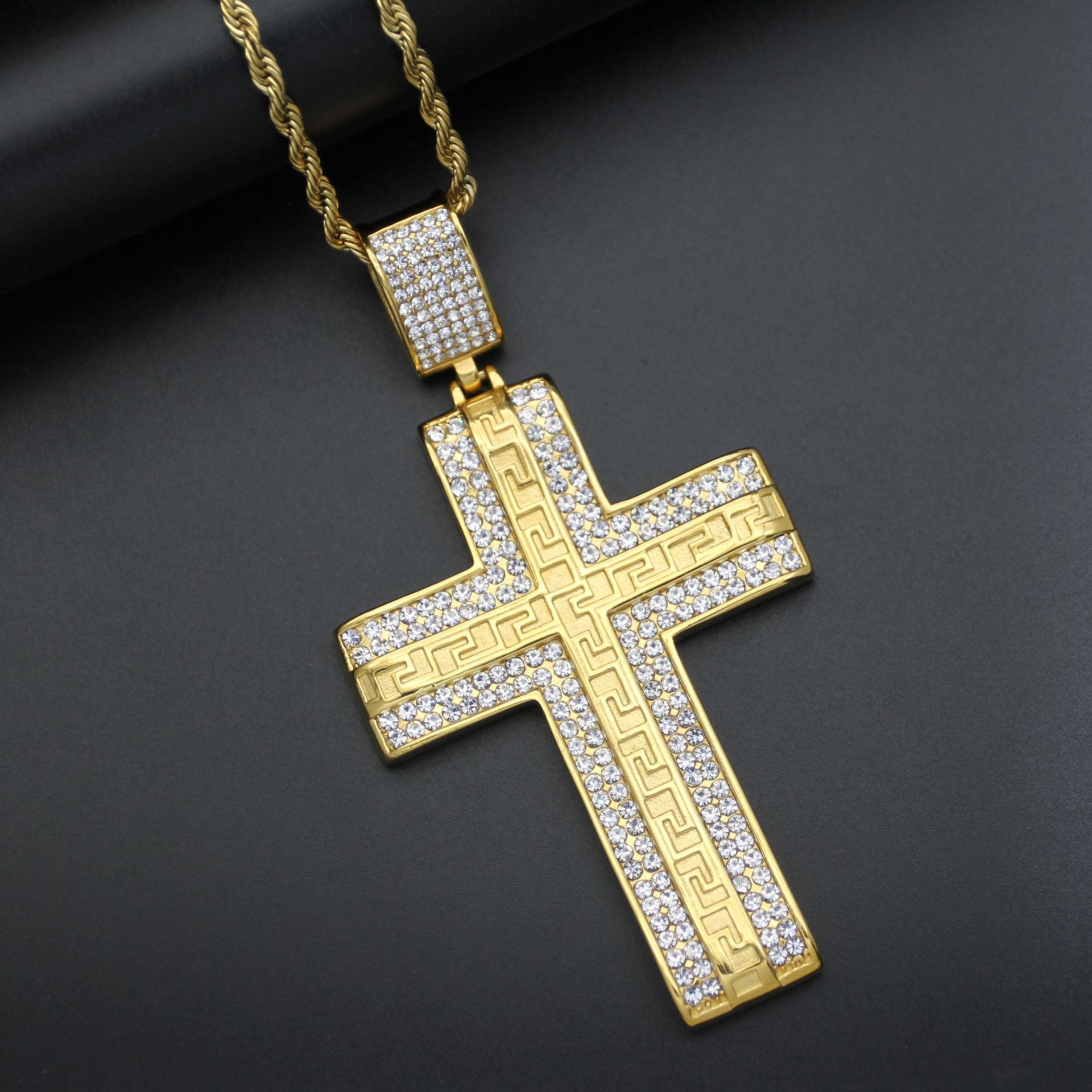 Hip hop Bling Bling Jesus Cross Pendant 14K Yellow Gold For Men Paved ...