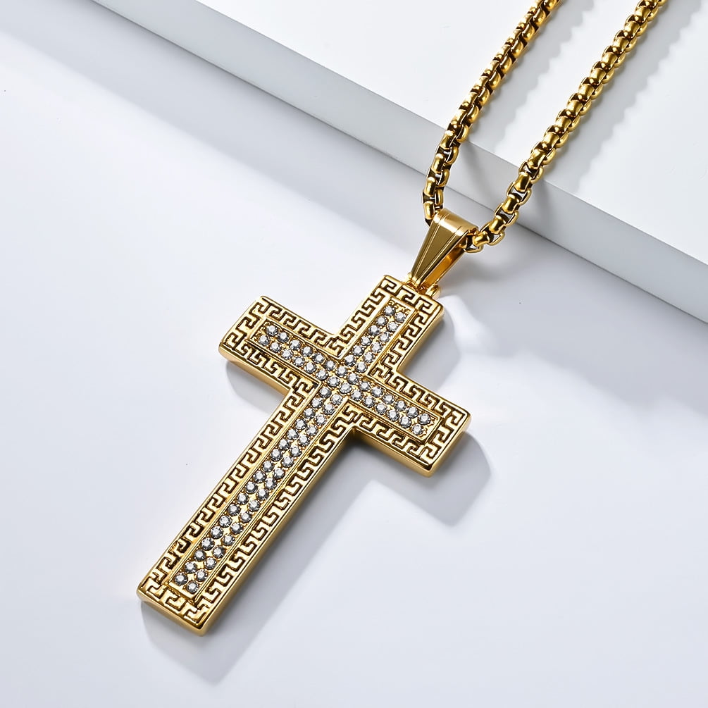 Hip hop Bling Bling Jesus Cross Pendant 14K Yellow Gold For Men Paved ...