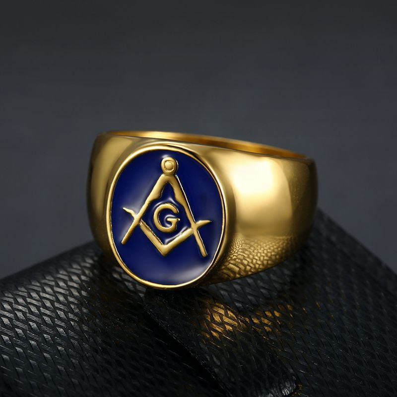 Hip hop Freemason Ring 14K Yellow Gold Cool Men Masonic Rings For Men ...