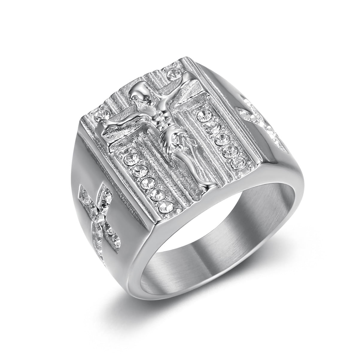 Hip hop Vintage Golden color Holy Cross Signet 14K Yellow Gold Ring ...