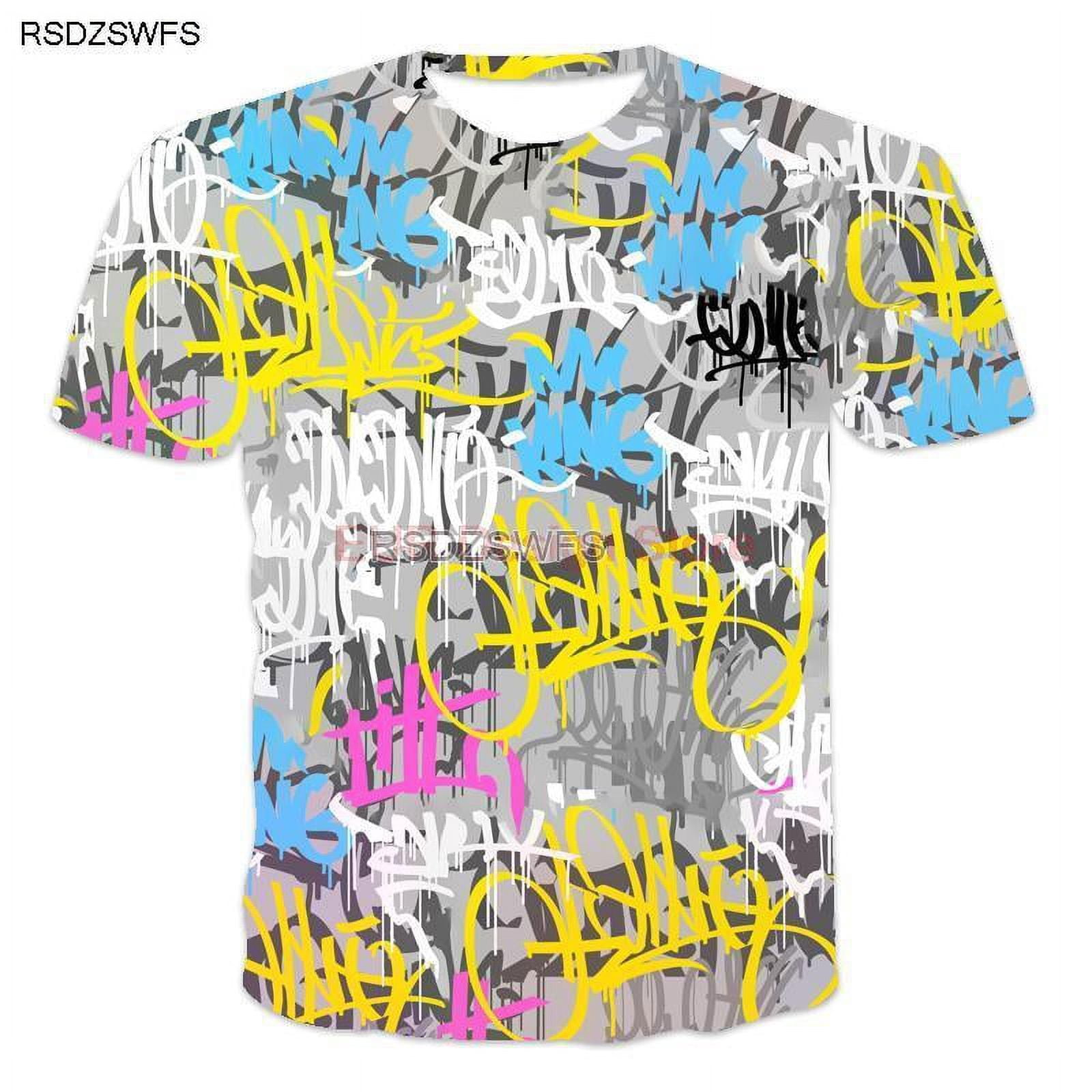 Hip-hop graffiti letter printing symbol 3D funny short-sleeved shirt ...