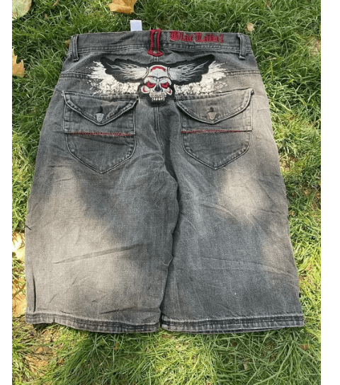 Hip-hop punk alien pattern letter design baggy denim shorts for womens ...