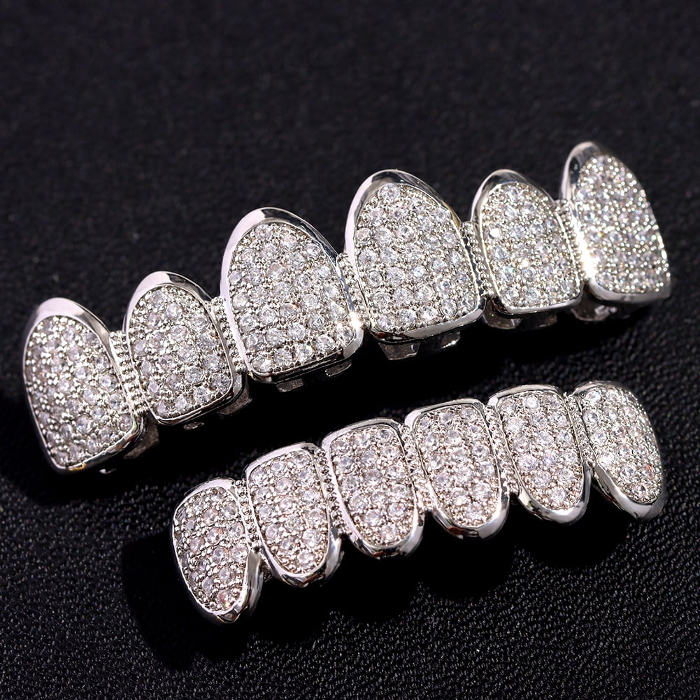 HipHop Iced Out Teeth Grillz Set For Men Women Bling Cubic Zircon Paved ...