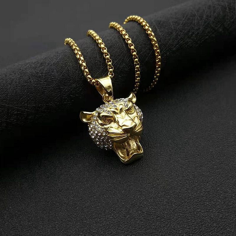 HipHop Tiger Pendant Necklace for Men Women Iced Out Cuban Link Chains ...