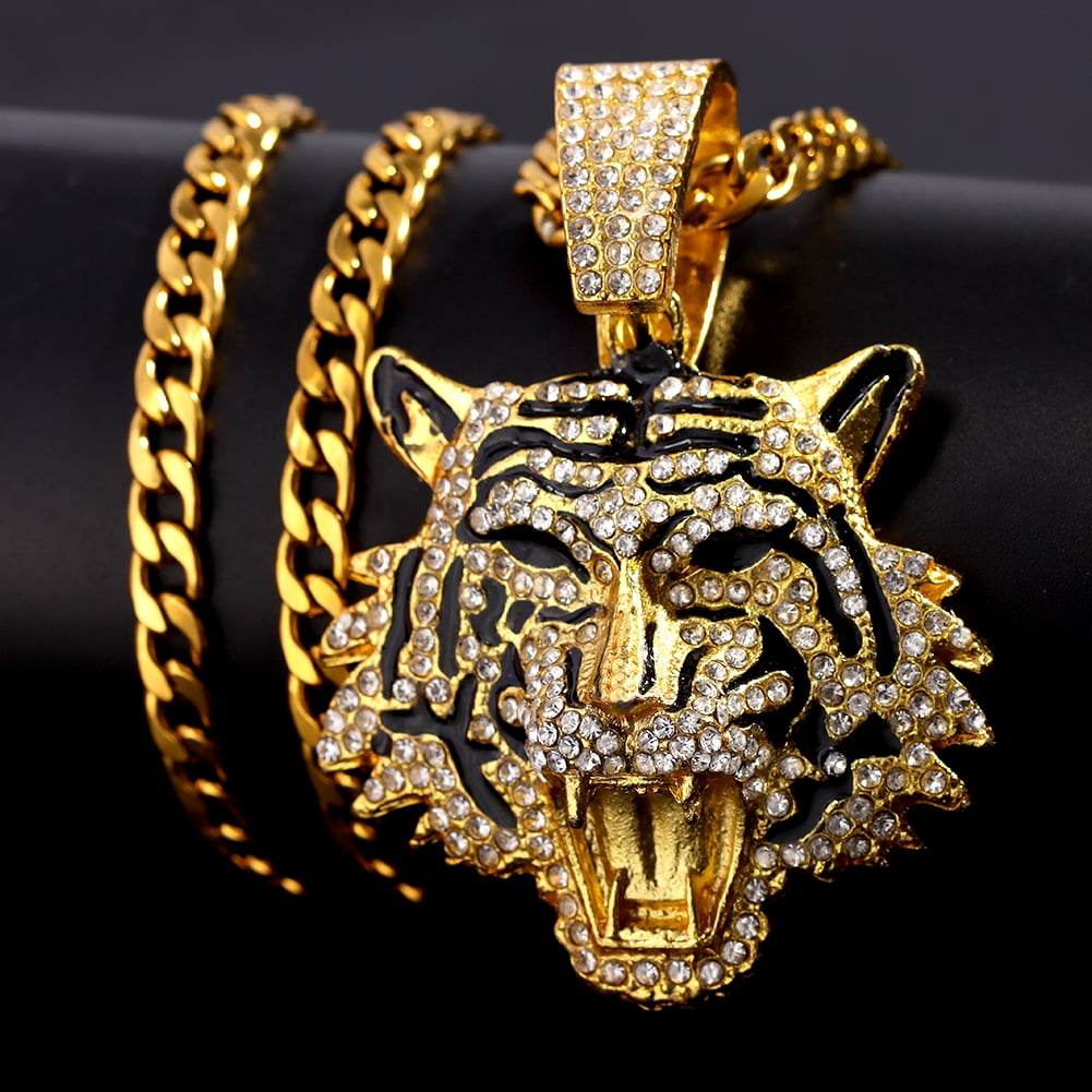 HipHop Tiger Pendant Necklace for Men Women Iced Out Cuban Link Chains ...