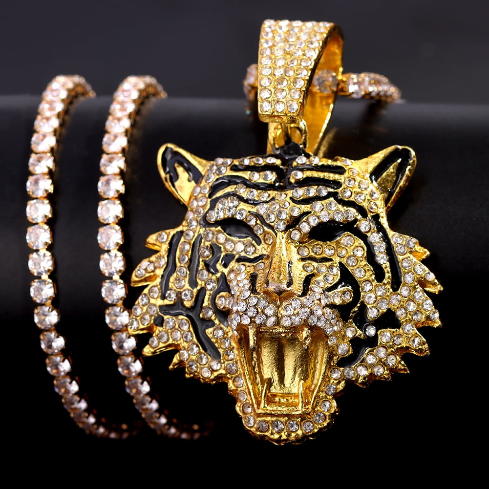 HipHop Tiger Pendant Necklace for Men Women Iced Out Cuban Link Chains ...