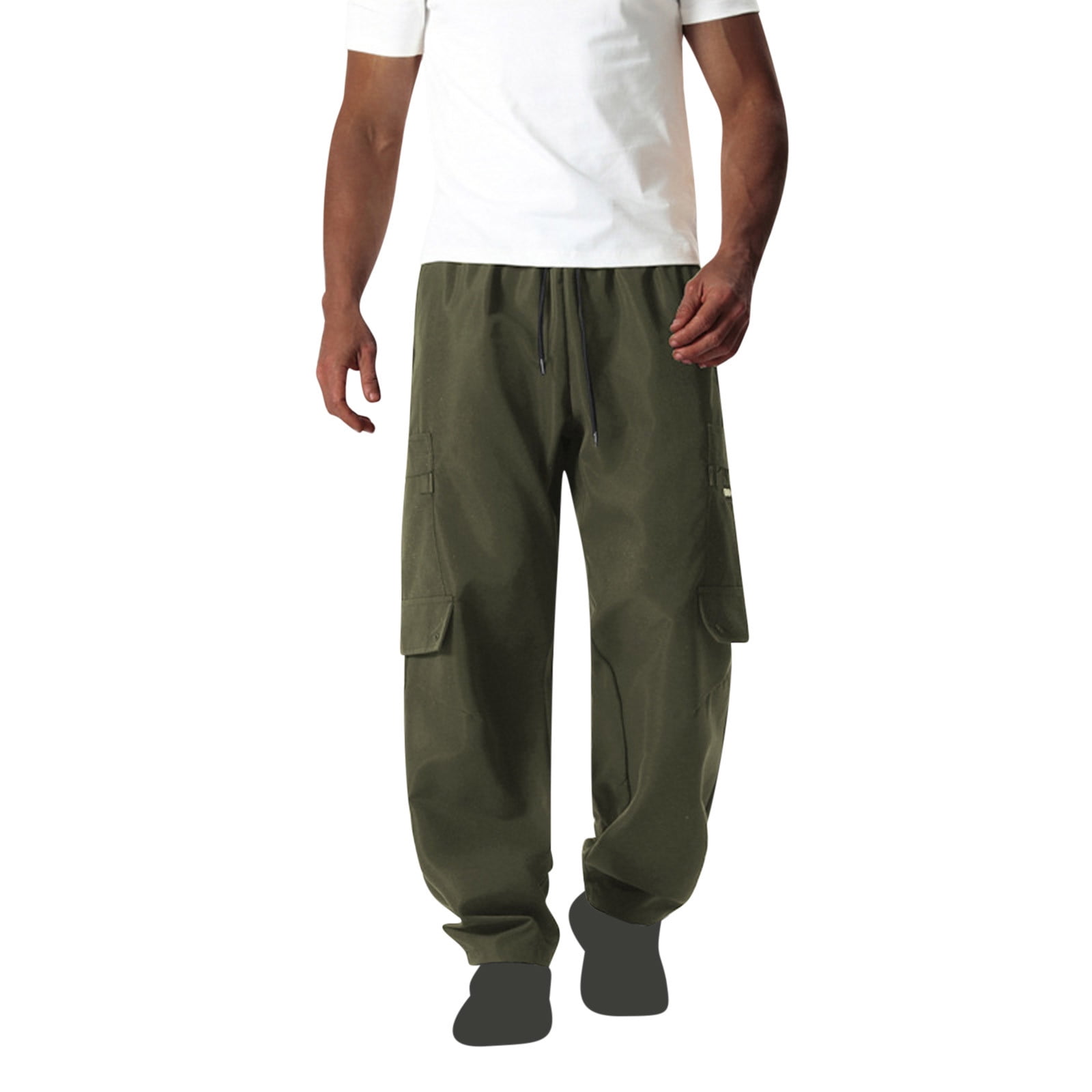 Hipattires Cargo Pants for Men Relaxed Fit Elastic Waist with Pockets ...