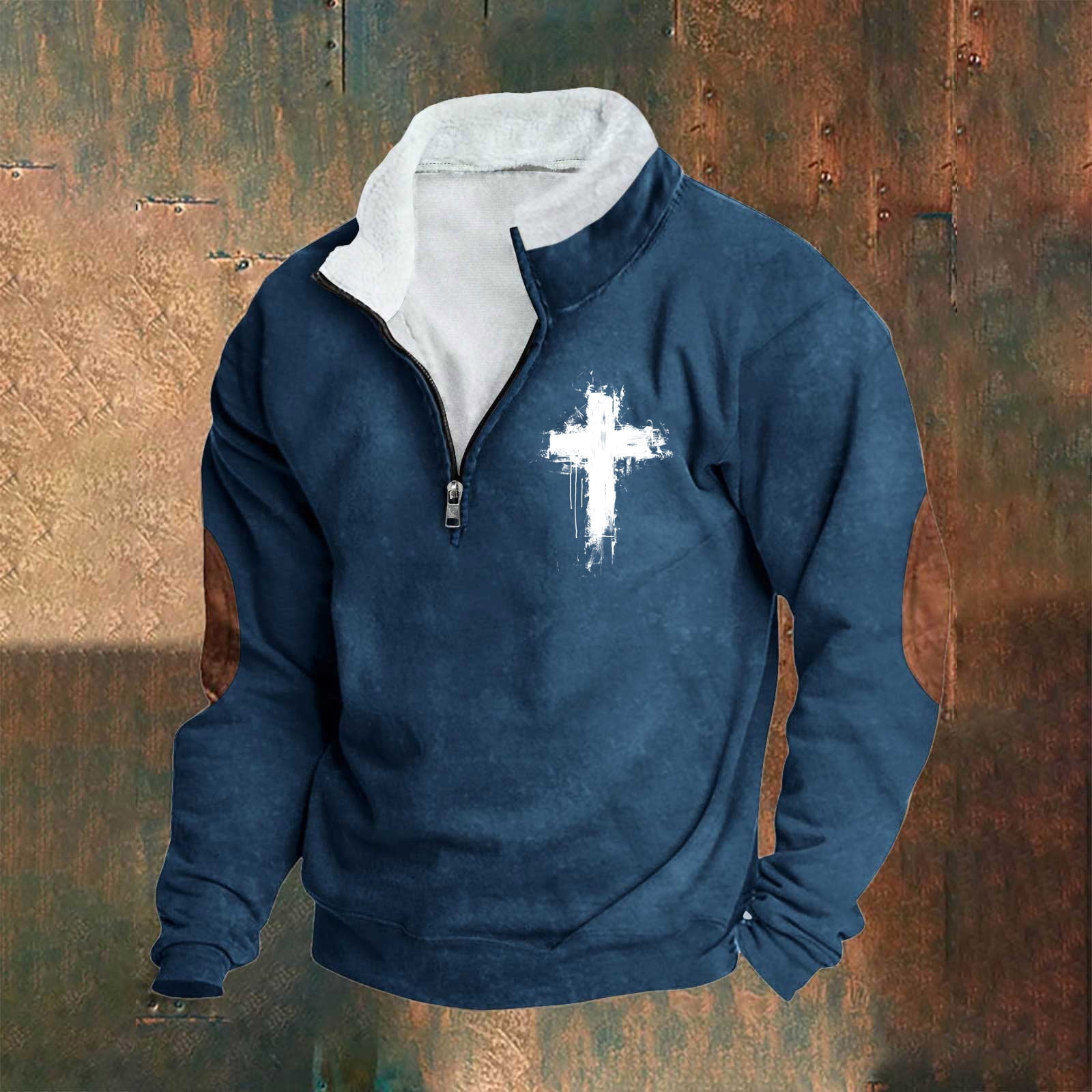 Elvqul Crew Neck Sweatshirts for Men Zip up Pullover Graphic Blue Mens ...