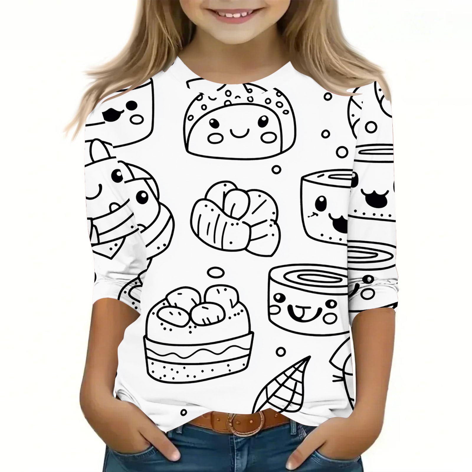 Hipattires Crew Neck Toddler Shirts for Girls Basic Doodle Tshirts 3/4 ...