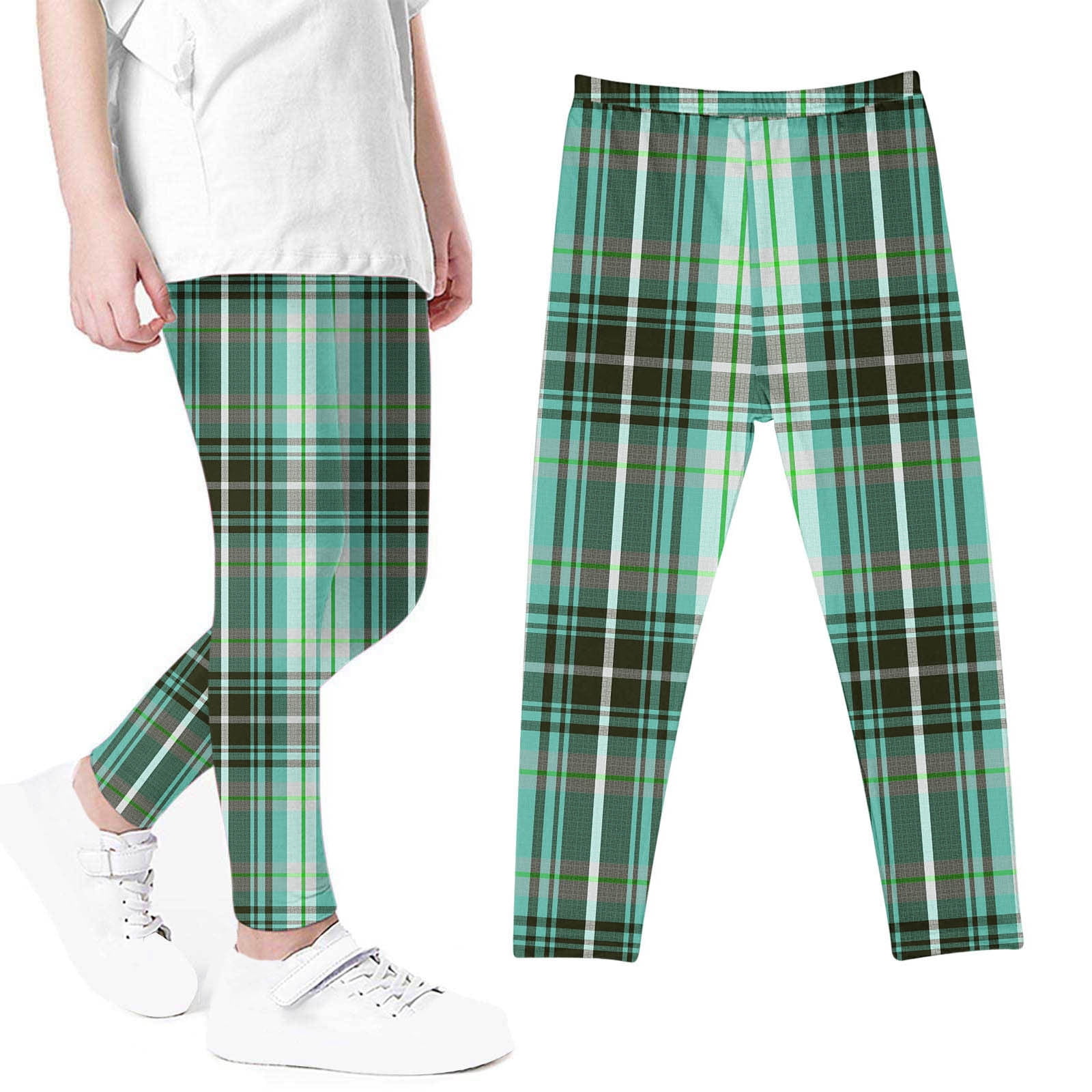 Hipattires Green Kids Pants Plaid Girls Comfort Sweatpants Leggings ...