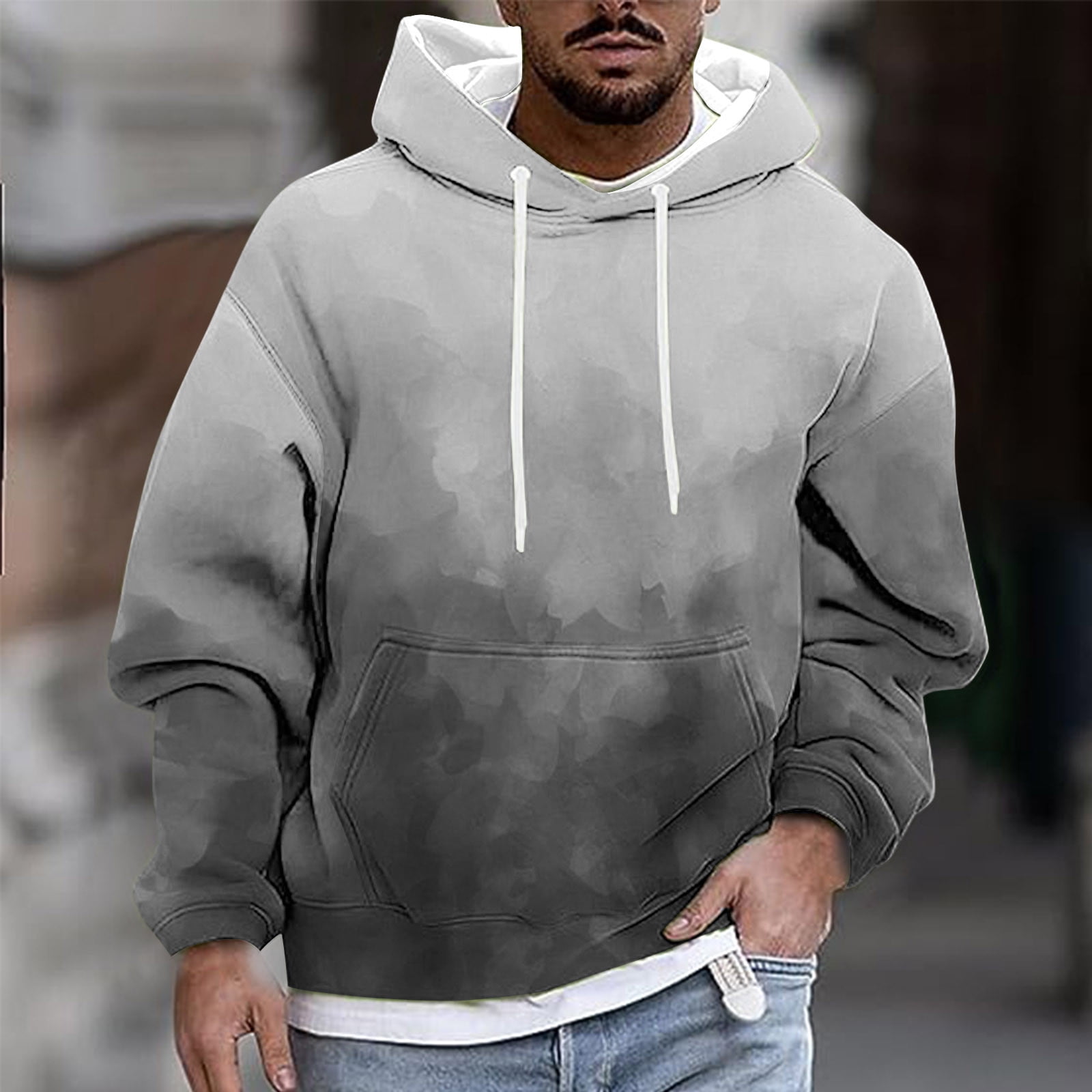 Elvqul Hoodies for Men Big and Tall with Pockets Graphic Gray Pullover ...