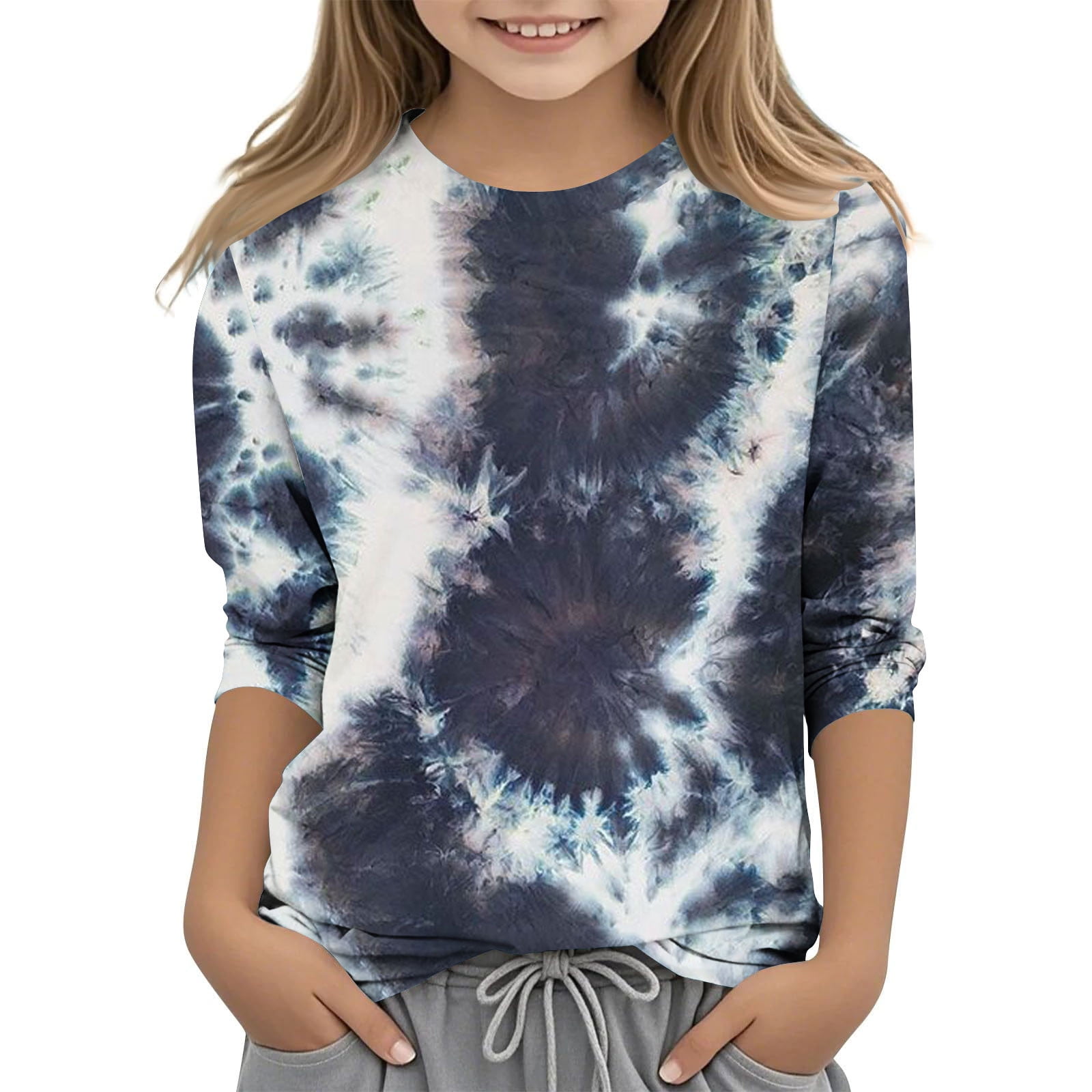 Hipattires Kids Shirts for Girls Print Colors Blouses Basic Crew Neck 3 ...