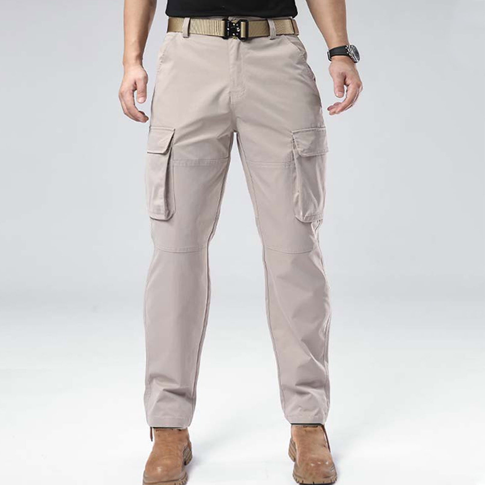 Hipattires Mens Cargo Pants Big and Tall Elastic Waist with Pockets Cargo Pants for Men ...