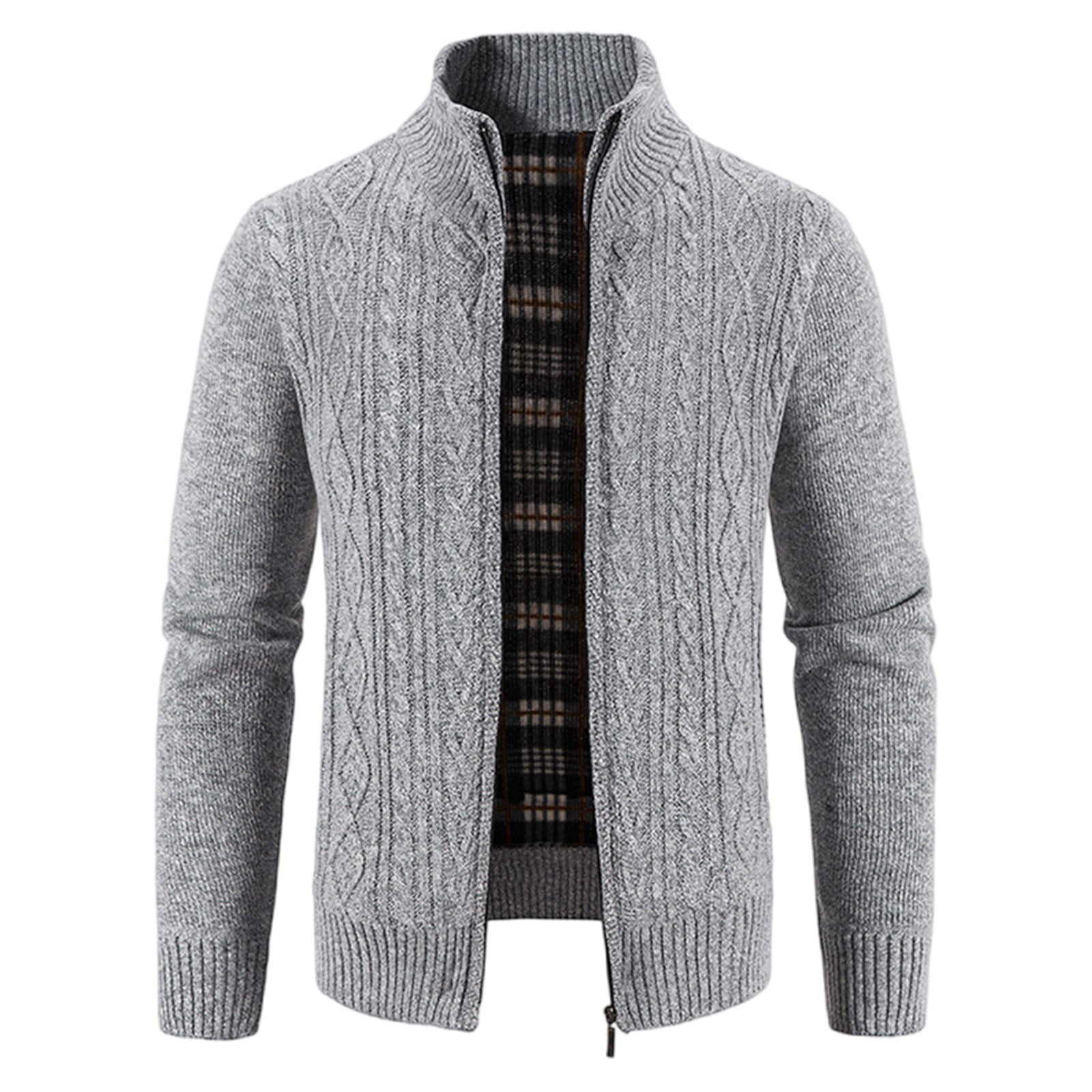 Elvqul Mens Sweater Thermal Cotton Gray Big and Tall Sweater Jacket for ...