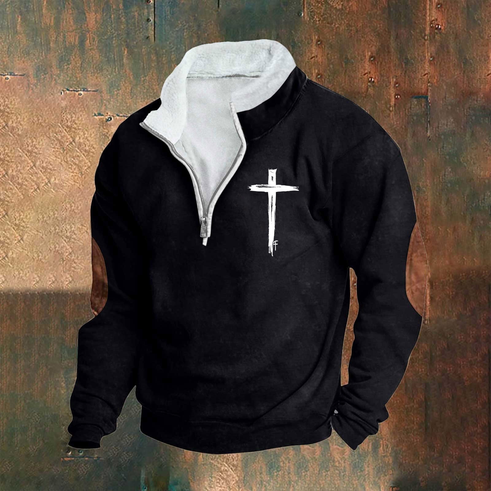 Elvqul Mens Zip up Sweatshirts Graphic Pullover Crew Neck Black ...