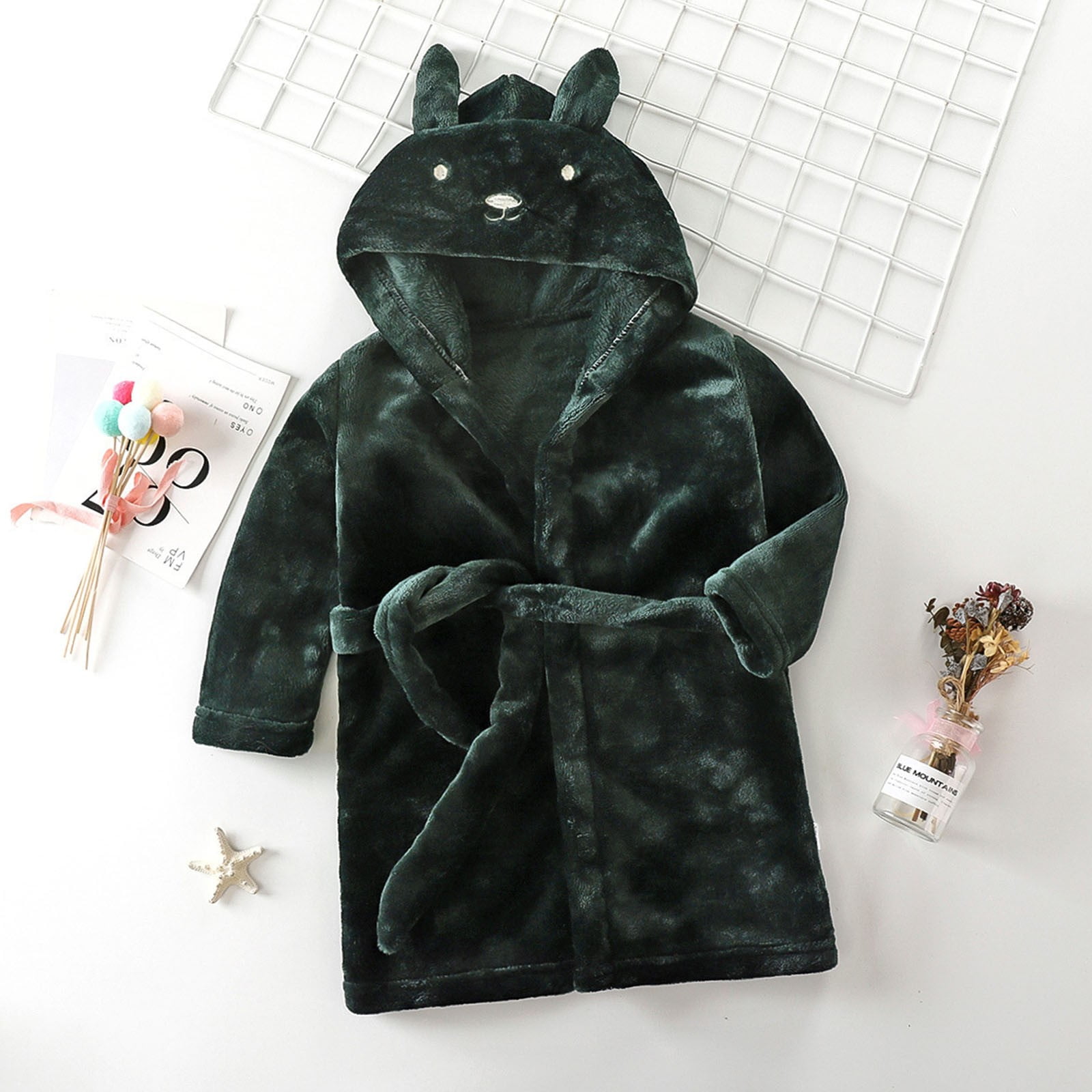 Hipattires Robes for Kids Cotton Comfy Flannel Loungewear Plain Green ...