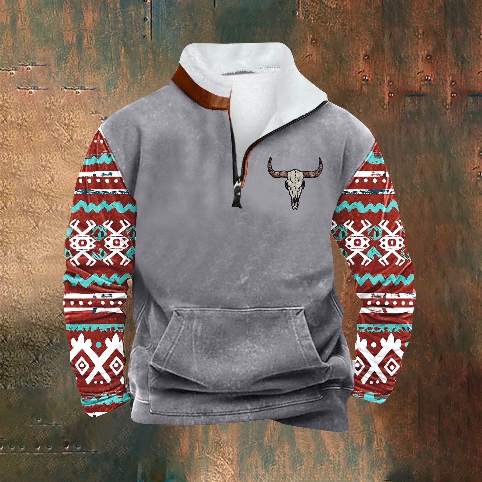 Elvqul Sweatshirts for Men Graphic Crewneck Zip up No Hood Y2K Mens Sweatshirts Long Sleeve ...