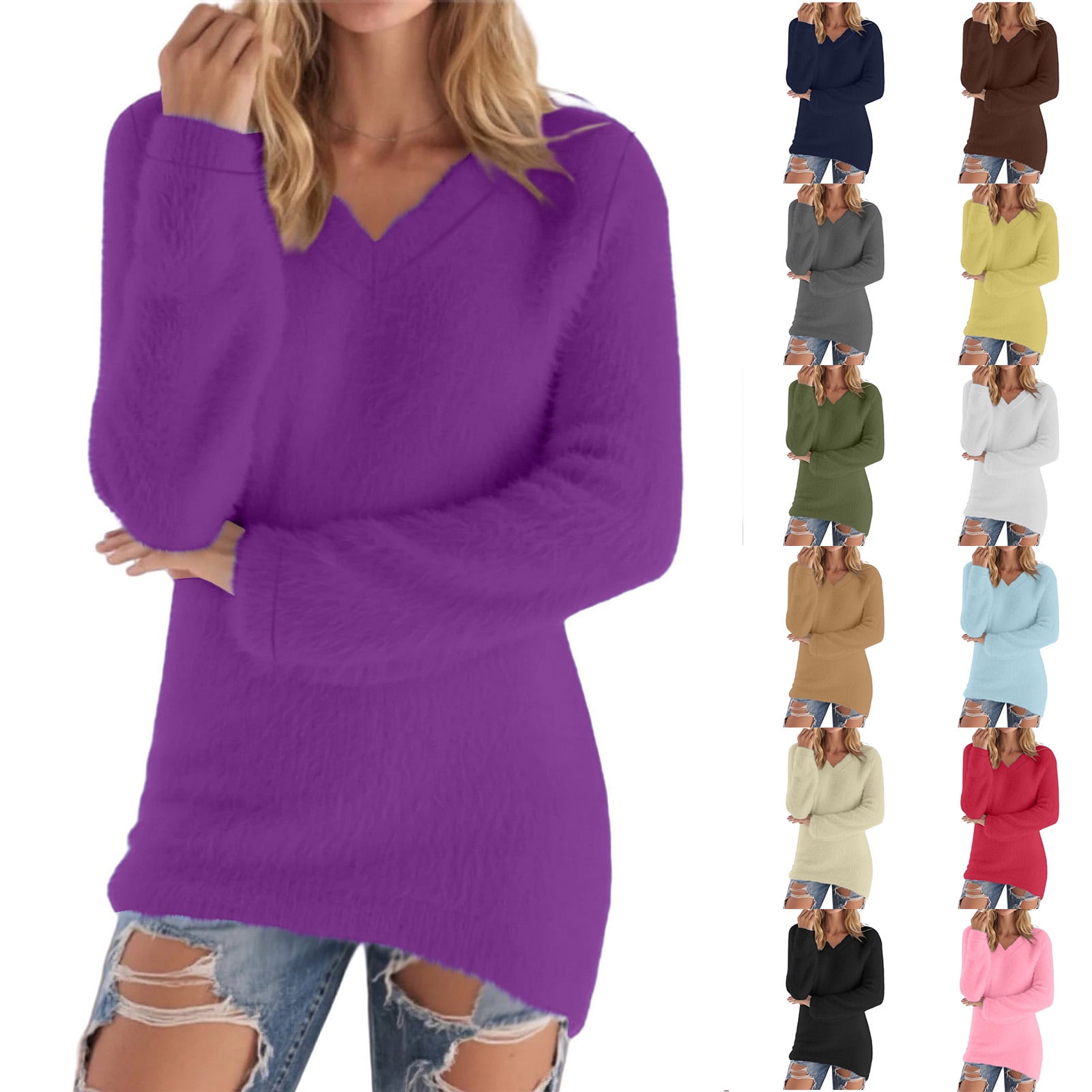 Hipattires Tops for Women Fleece, Womens Sweaters, V Neck Long Sleeve ...