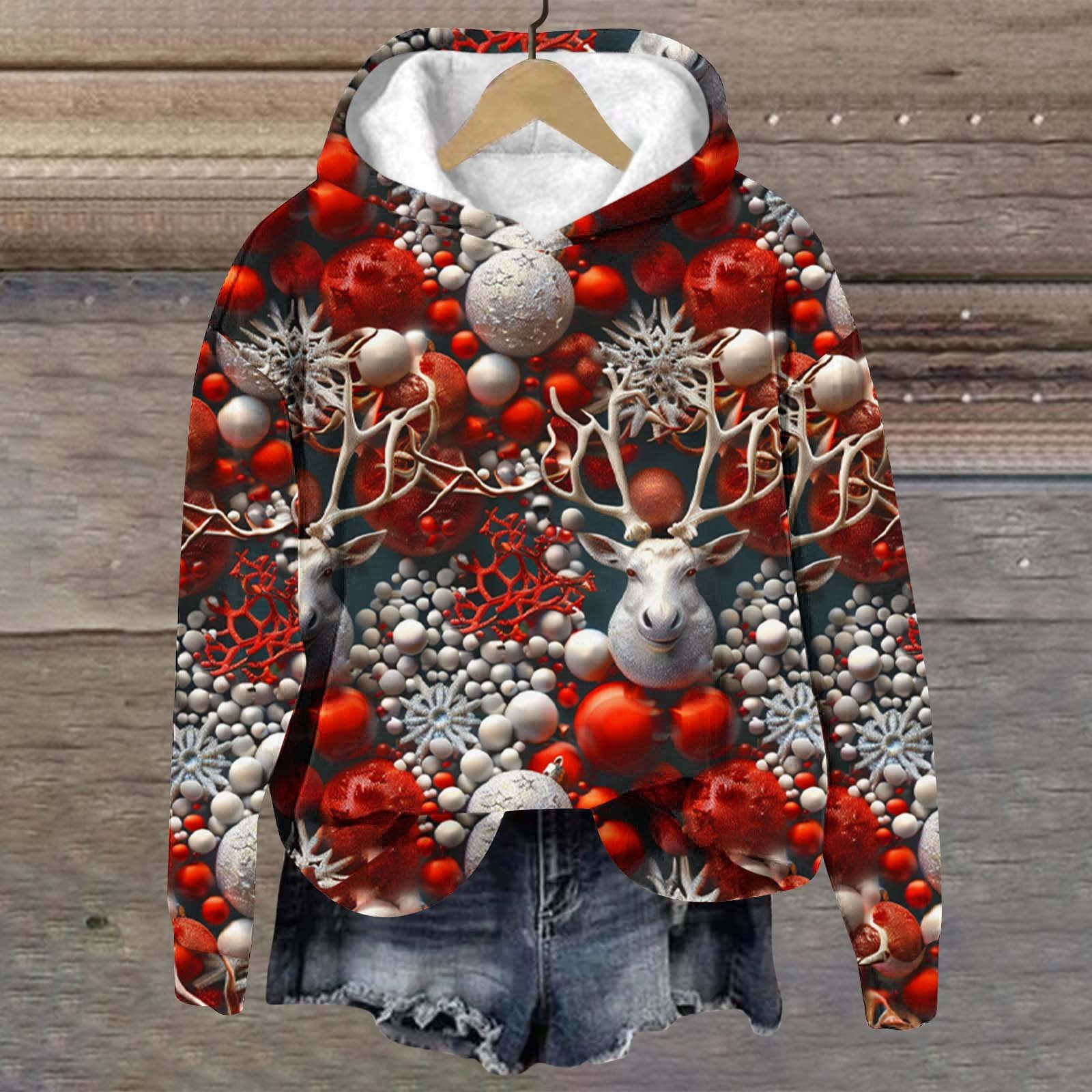 Hipattires Womens Christmas Sweatshirts Cute Hoodies Hooded Santa Plus Size Long Sleeve Shirts ...