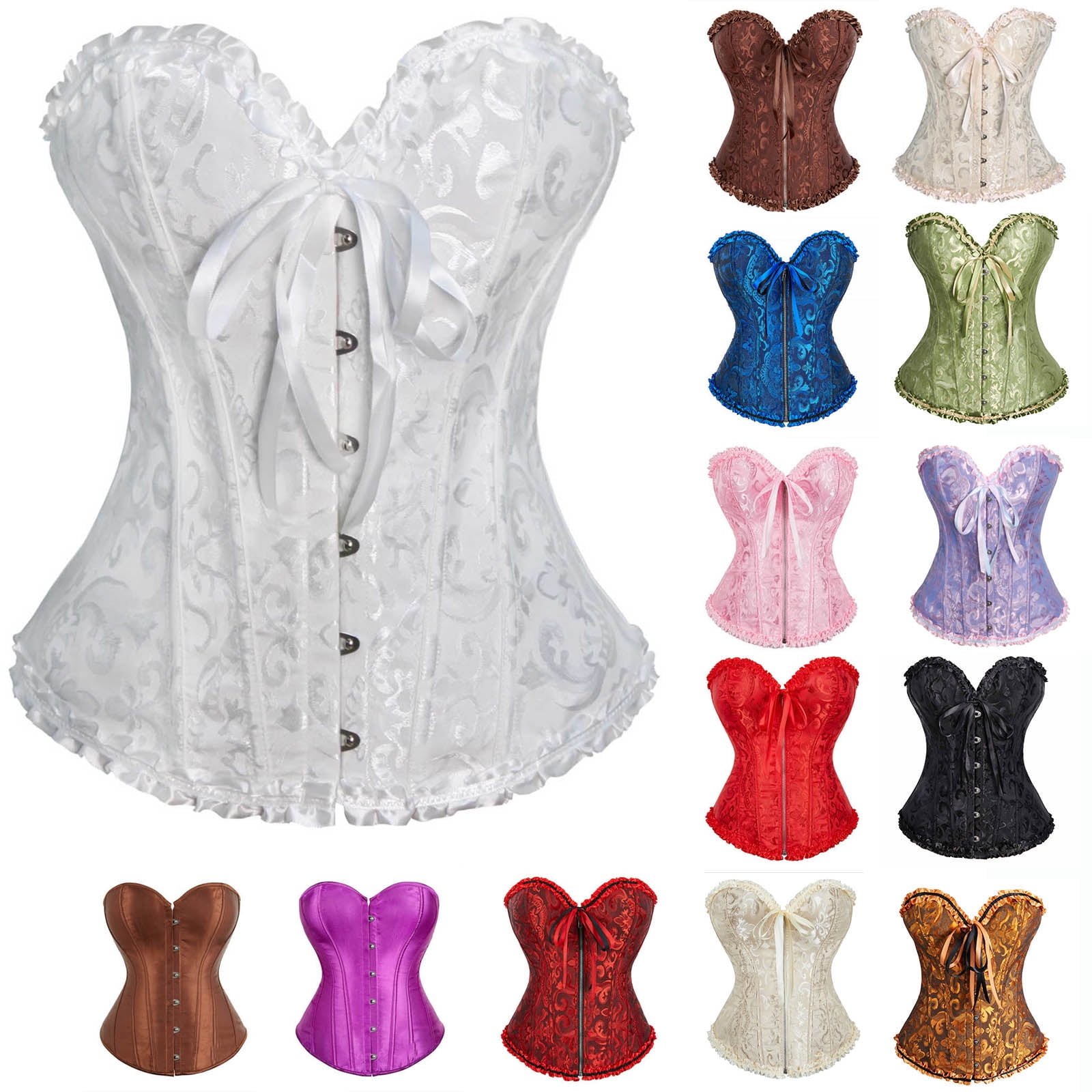 Hipattires Womens White Corsets Tops Lace Waist Cincher Bustier Night ...