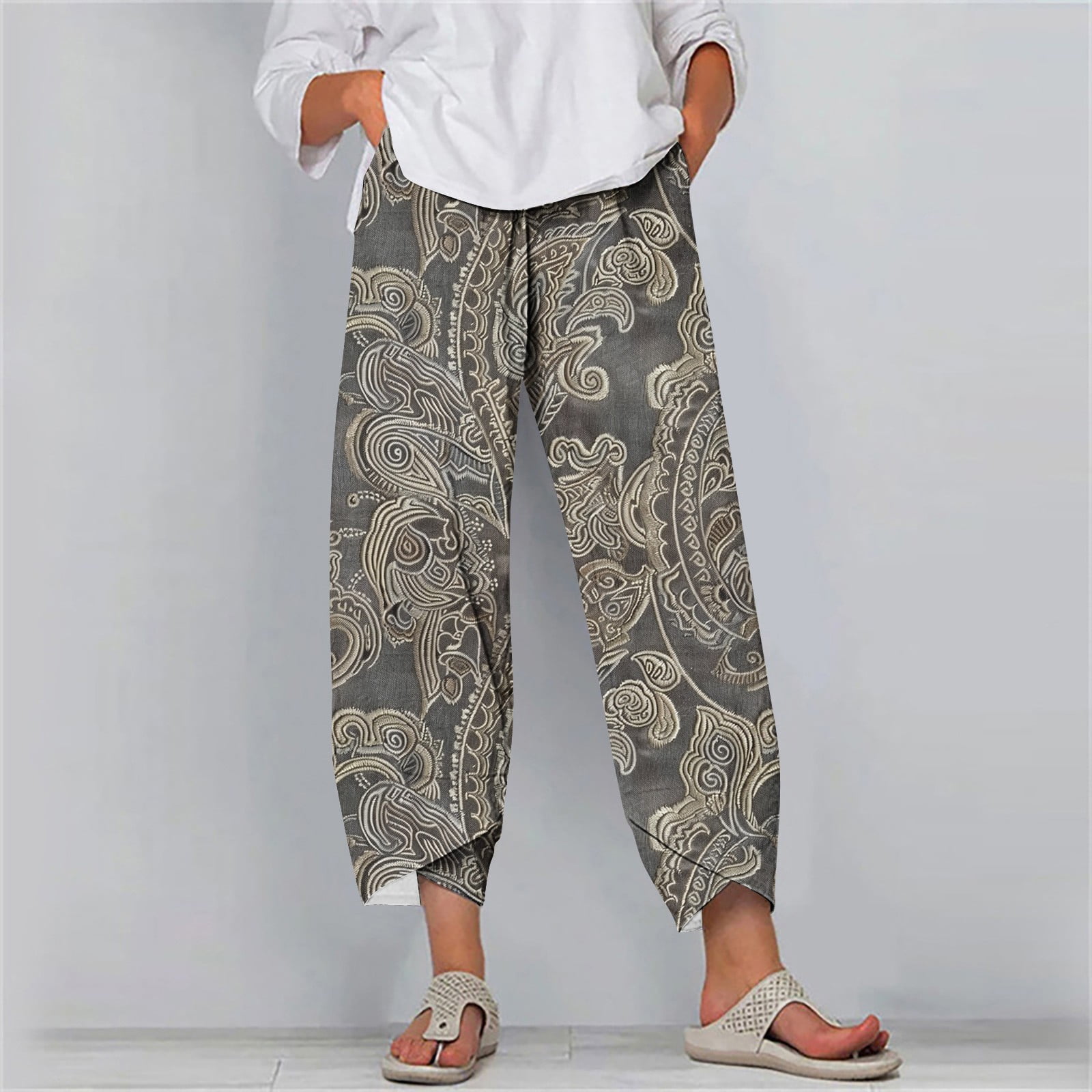 Hipattires Womens Wide Leg Crop Pants Crop Pants Plus Size Pull on ...