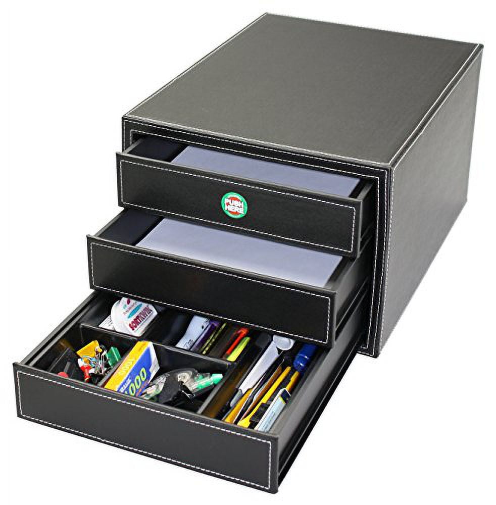 Hipce Faux Leather Onetouch 3Drawer Organizer Black - Walmart.com