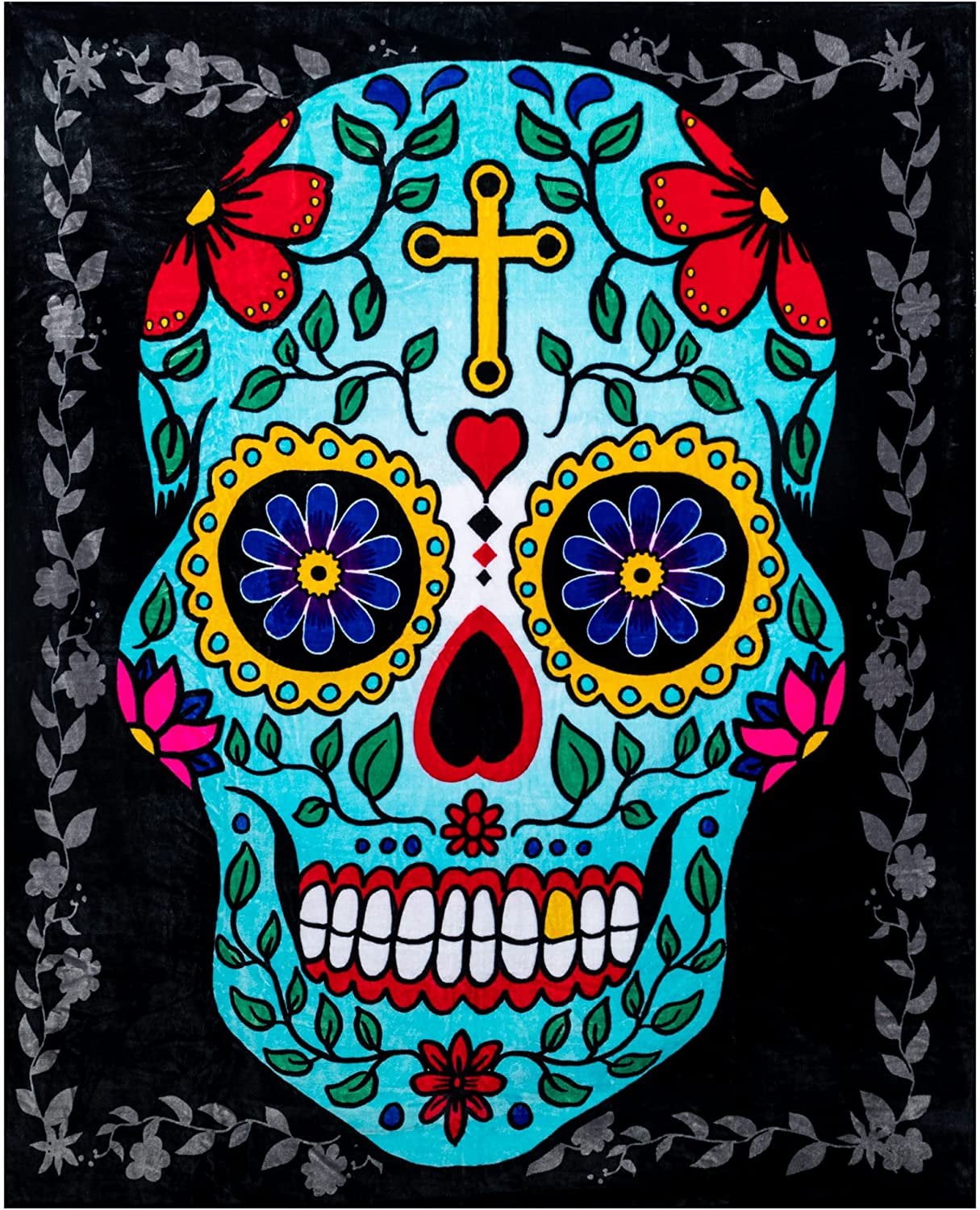 Hipfree Sugar Skull Plush Throw Blanket, 50" x 60", Multicolor Abstract ...