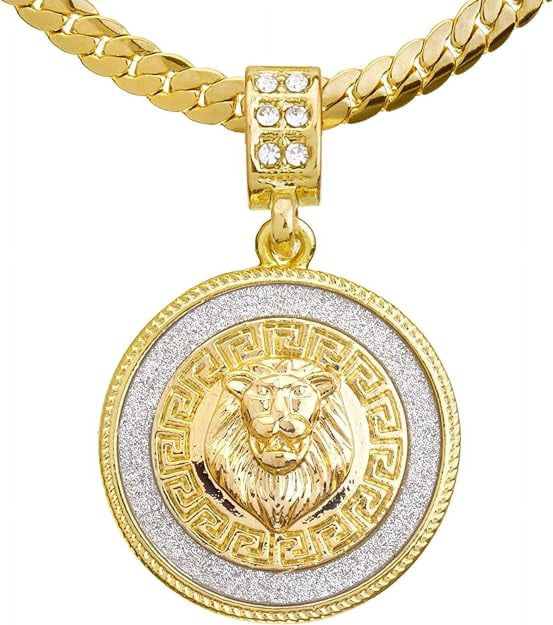 Hiphop Fashion Iced CZ Lion Head Medallion Pendant 20" Miami Cuban ...