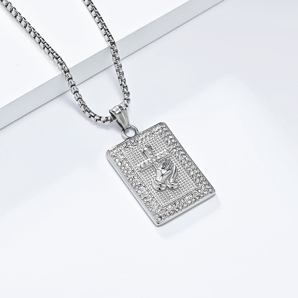 Hiphop Praying Hands Cross Zircon 14K Yellow Gold Pendant Necklace ffor ...