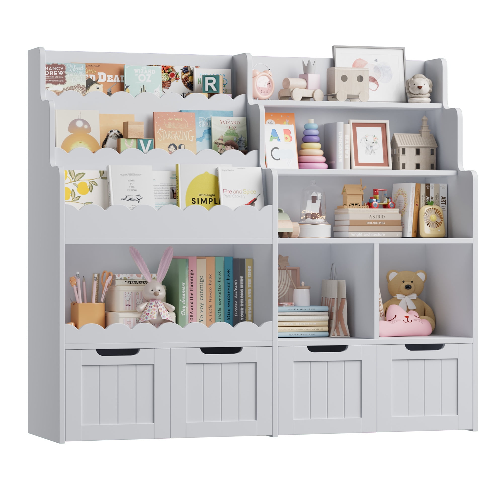 Hiphuta 47"Wide Large Kids Bookcase, Wood Bookshelf Toy Storage ...