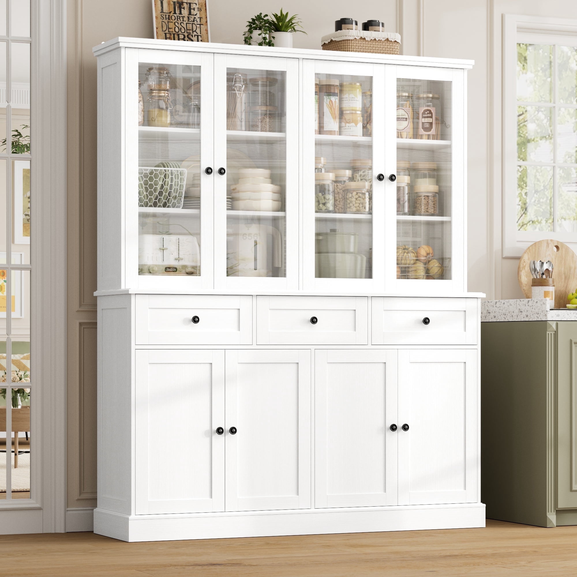 Hiphuta 58" Extended Wide Farmhouse Kitchen Pantry Storage Cabinet, 72 ...