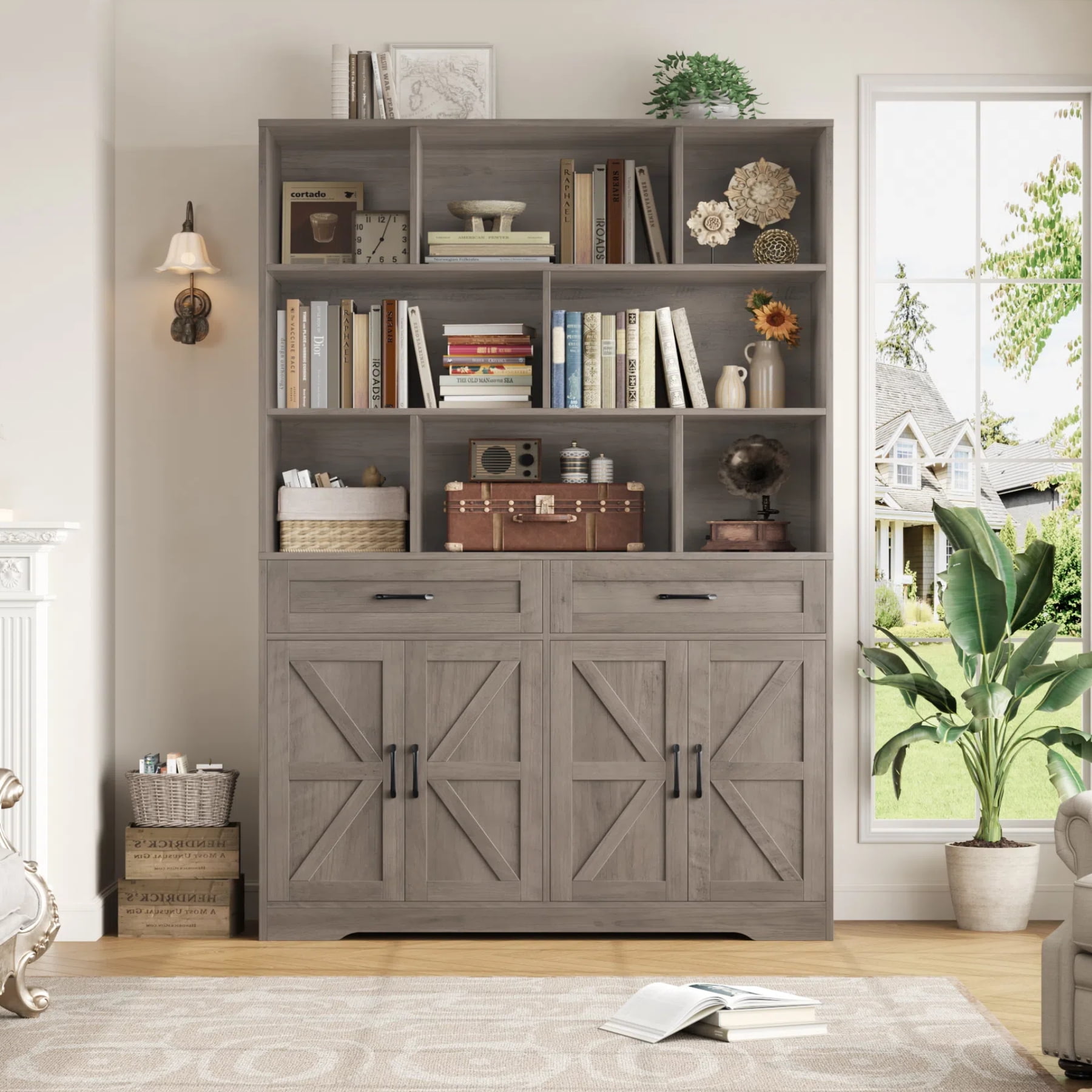 Hiphuta 71"Tall Bookcases with Drawers & Doors, 47” Wide Large ...