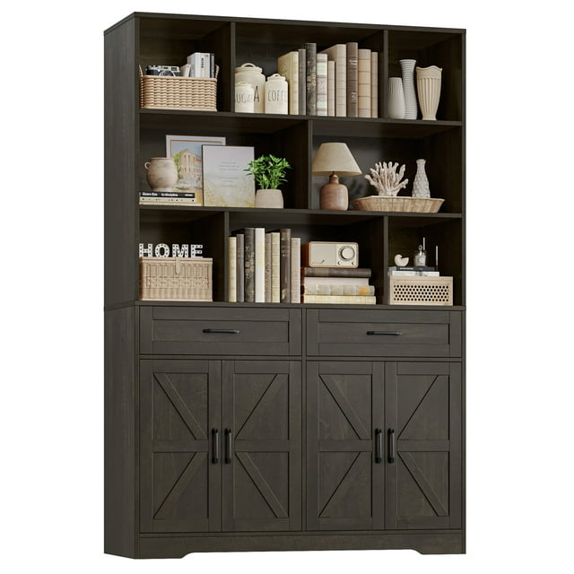 Hiphuta 71"Tall Bookcases with Drawers & Doors, 47” Wide Large ...