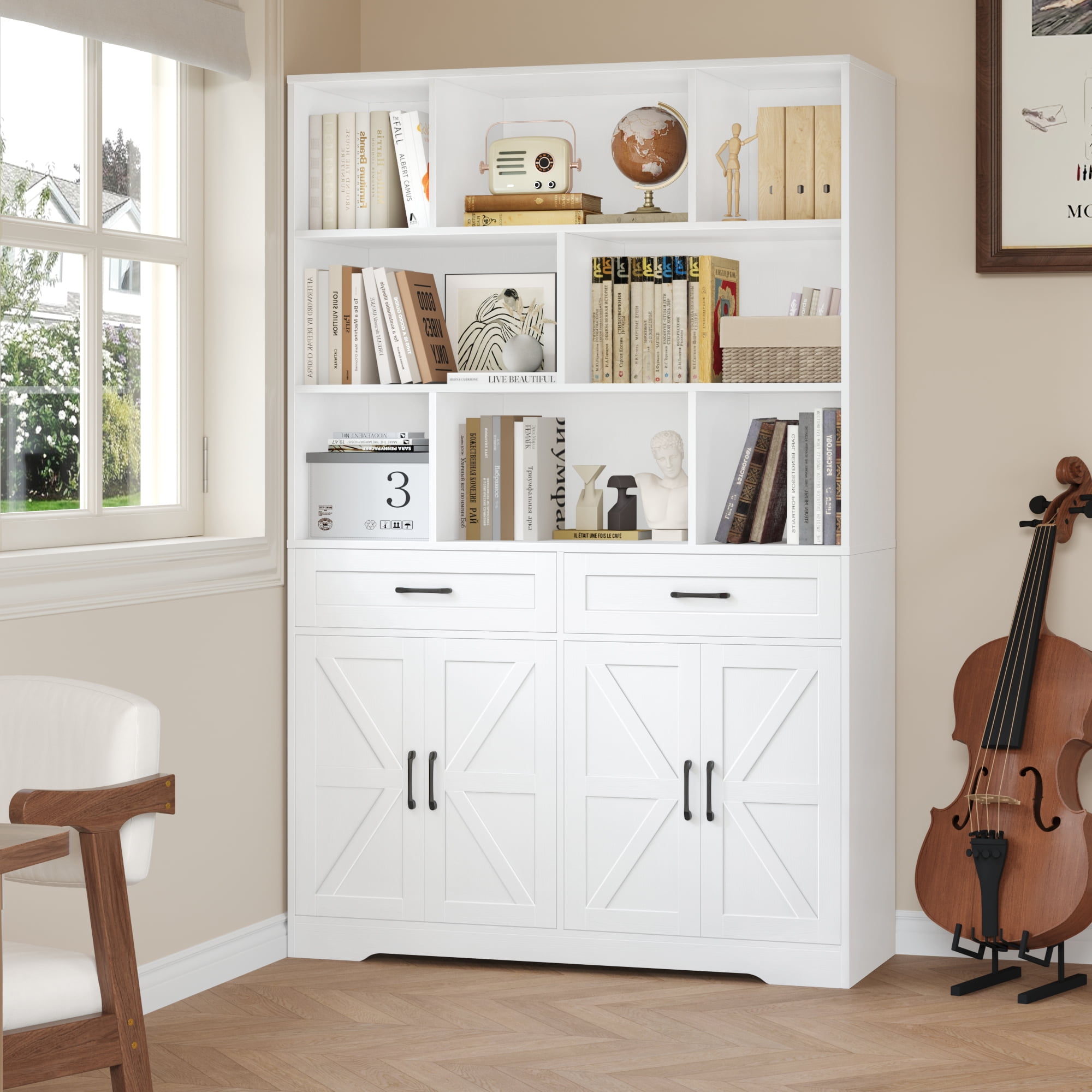 Hiphuta 71"Tall Bookcases with Drawers & Doors, 47” Wide Large ...