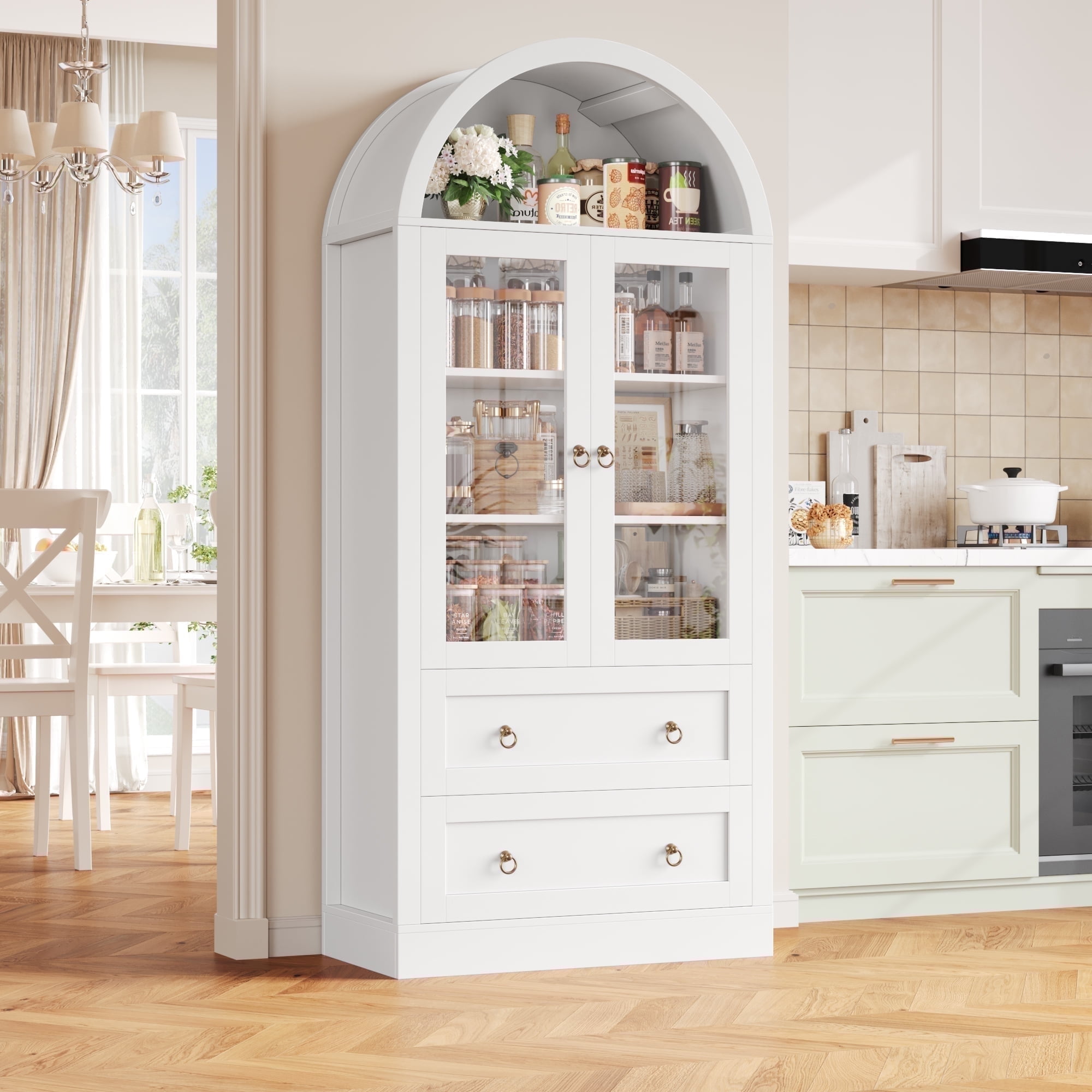 Hiphuta 70" Tall Arched Kitchen Pantry Storage Cabinet with 2 Large ...