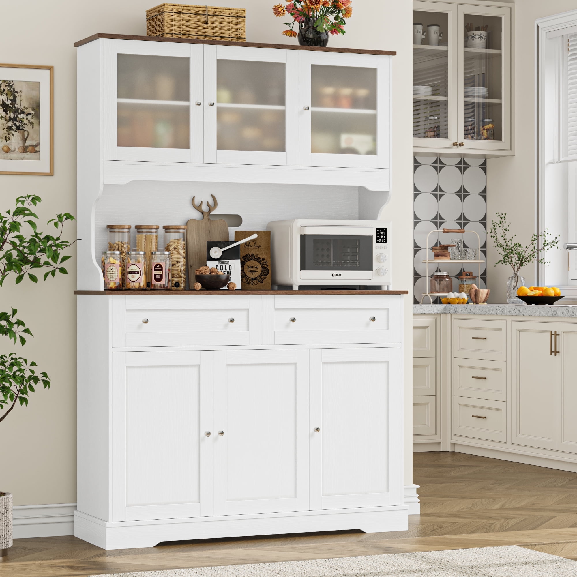 Hiphuta 72” Tall Kitchen Pantry Storage Cabinet with Power Outlet ...