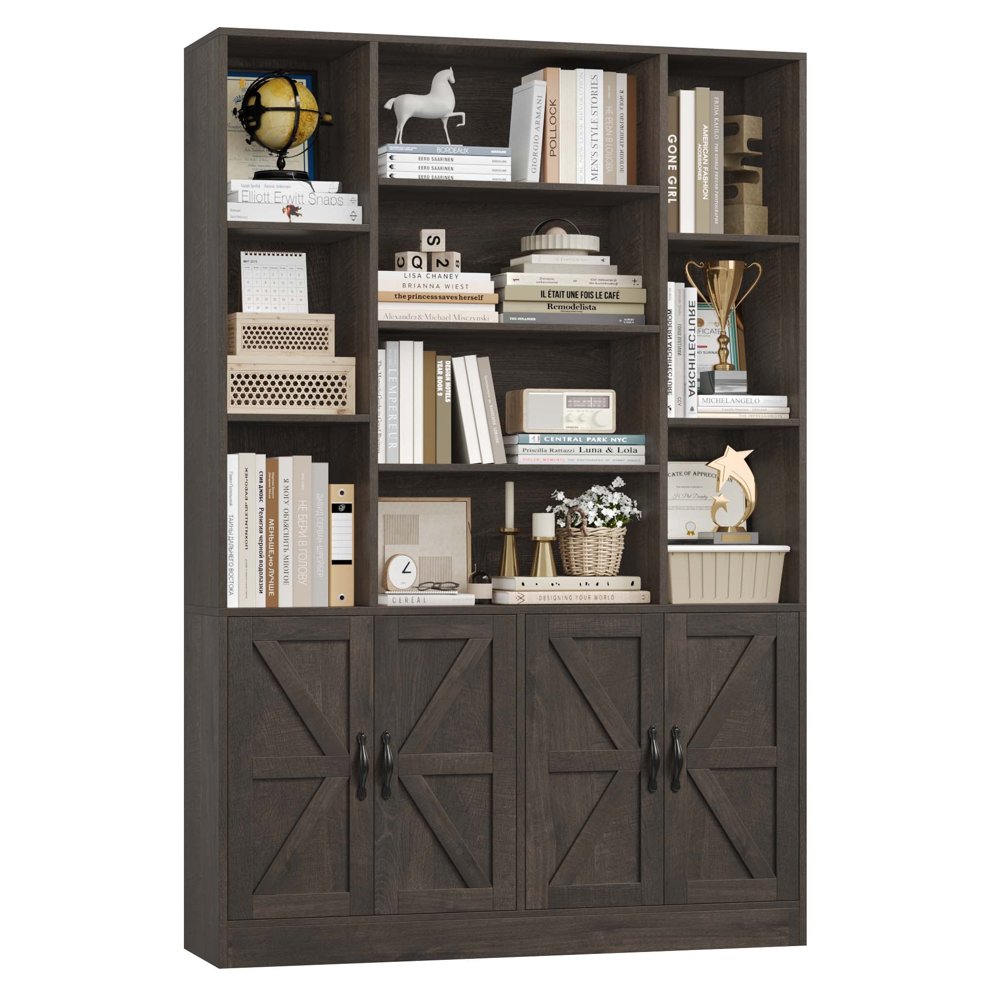Hiphuta 75" Tall Modern Bookcases with 2 Double Door Cabinet, 47"Wide ...