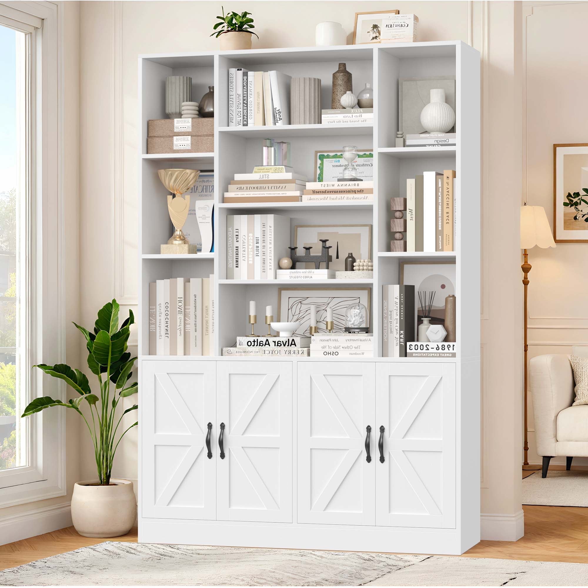 Hiphuta 75" Tall Modern Bookcases with 2 Double Door Cabinet, 47"Wide ...