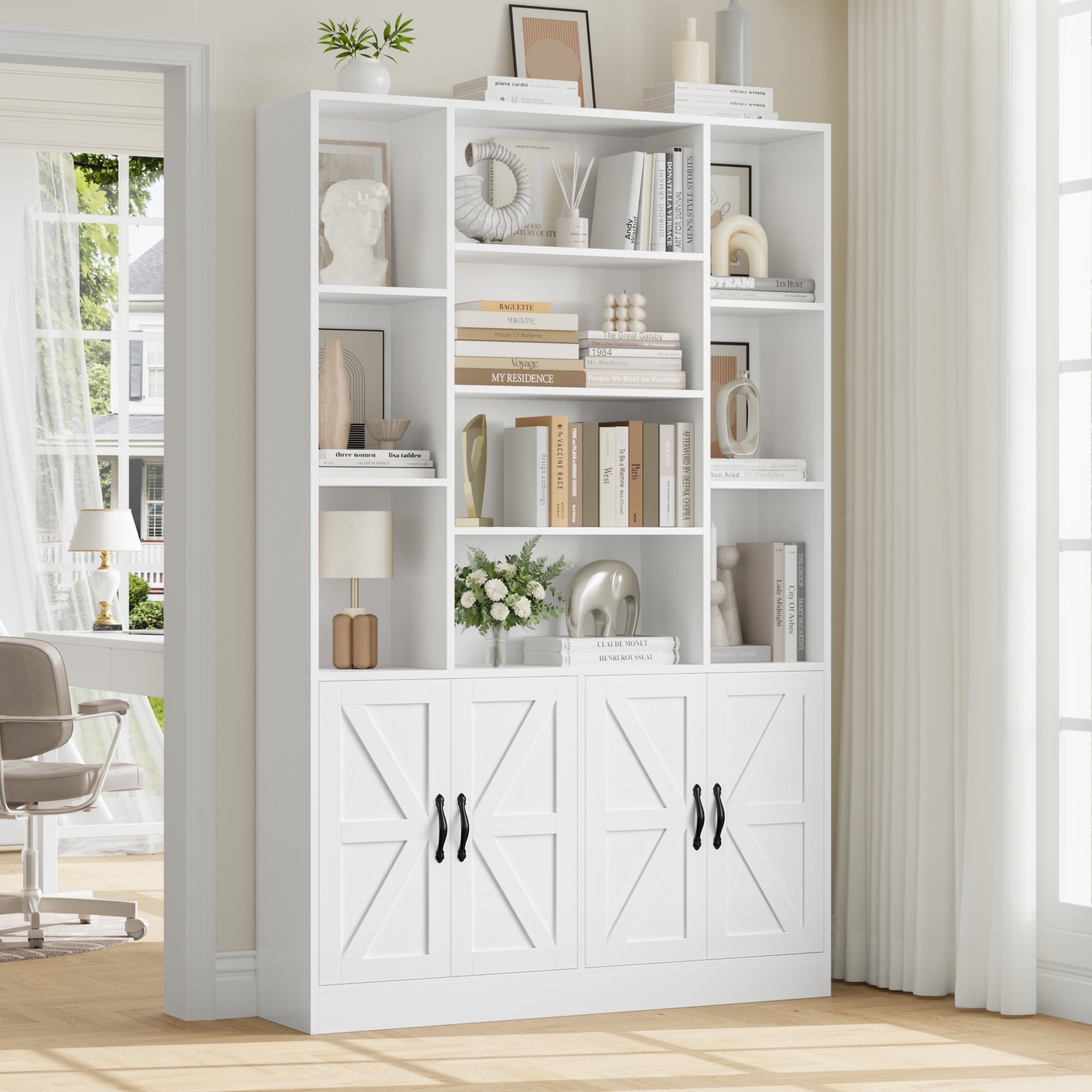 Hiphuta 75" Tall Modern Bookcases with 2 Double Door Cabinet, 47"Wide ...