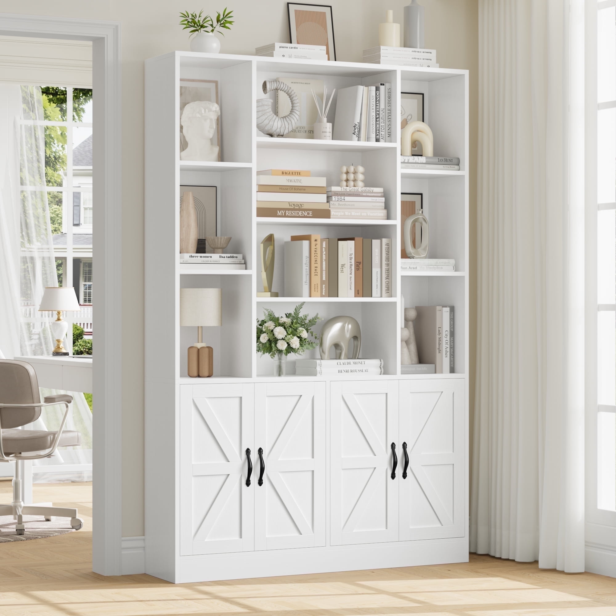 Hiphuta 75" Tall Modern Bookcases with 2 Double Door Cabinet, 47"Wide ...