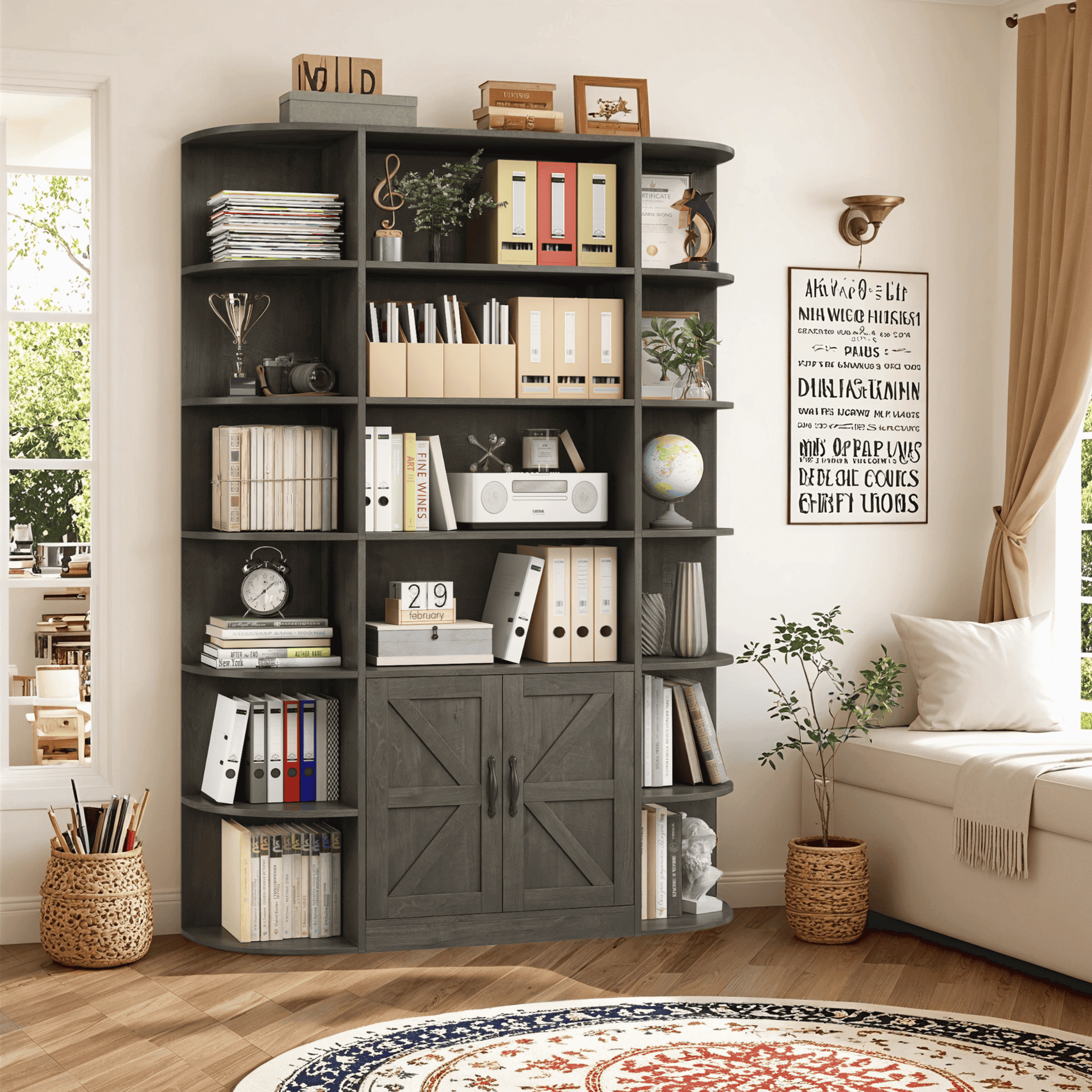 Hiphuta 75"Tall Bookcase with Storage, 6 Tier Wooden Bookshelf with ...