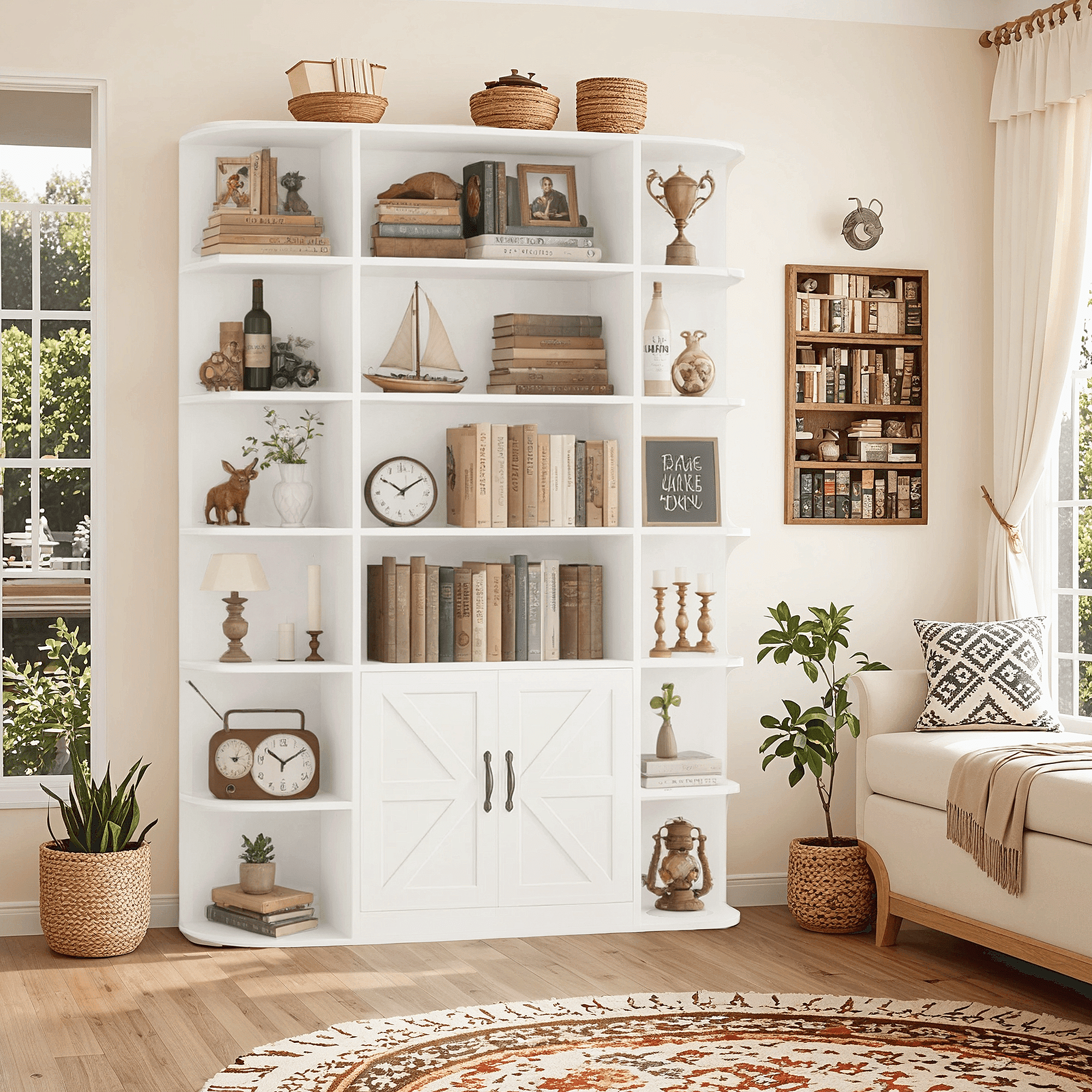 Hiphuta 75"Tall Bookcase with Storage, 6 Tier Wooden Bookshelf with ...