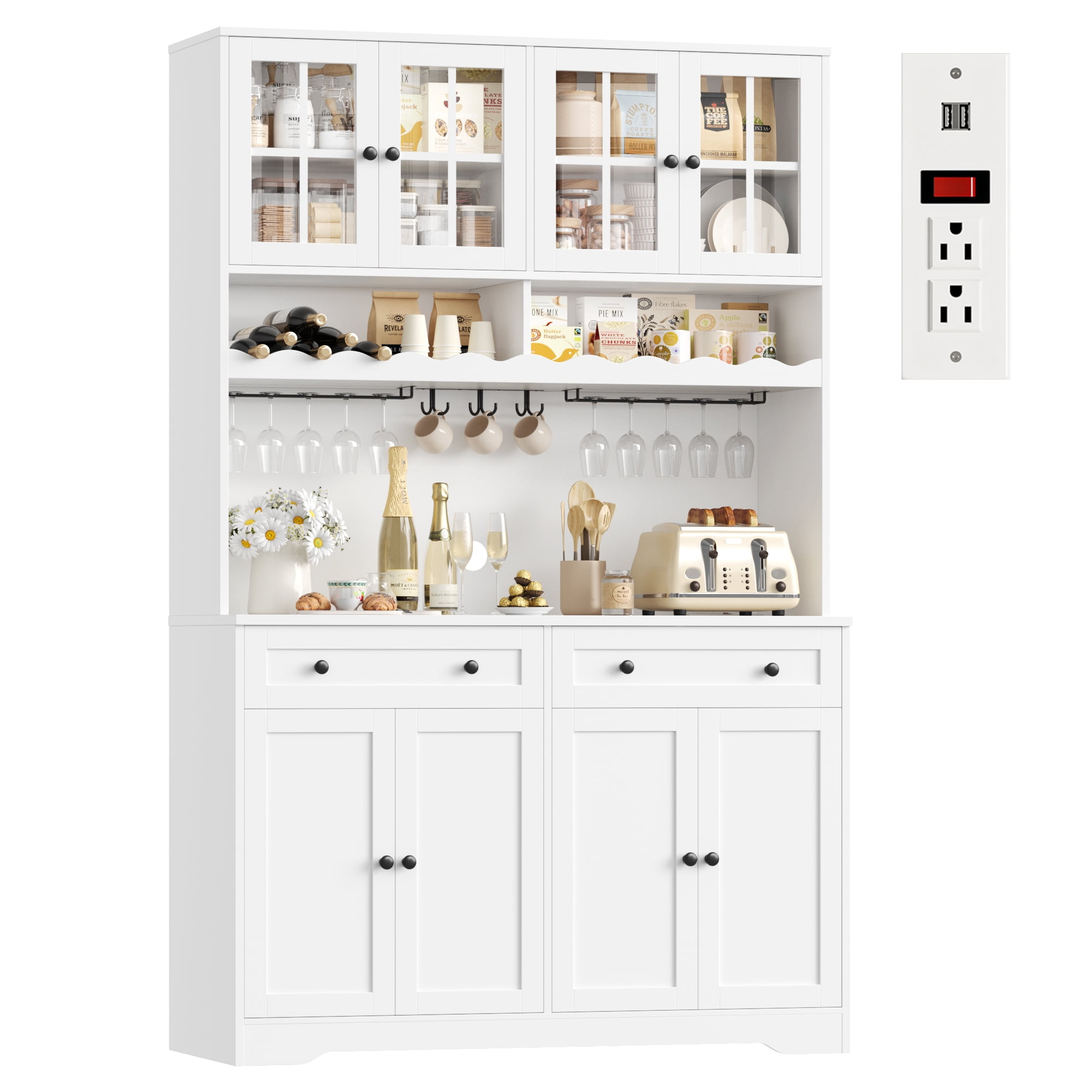 Hiphuta 75"Tall Kitchen Pantry Storage Cabinet with Power Outlet, Large ...