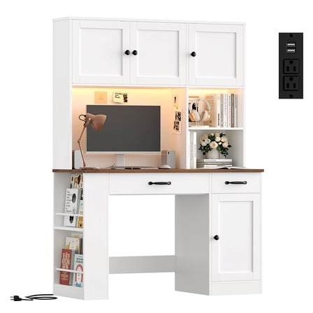 Baron Study Desk 40"x20" w/ Drawer in Antique Wood White - Walmart.com