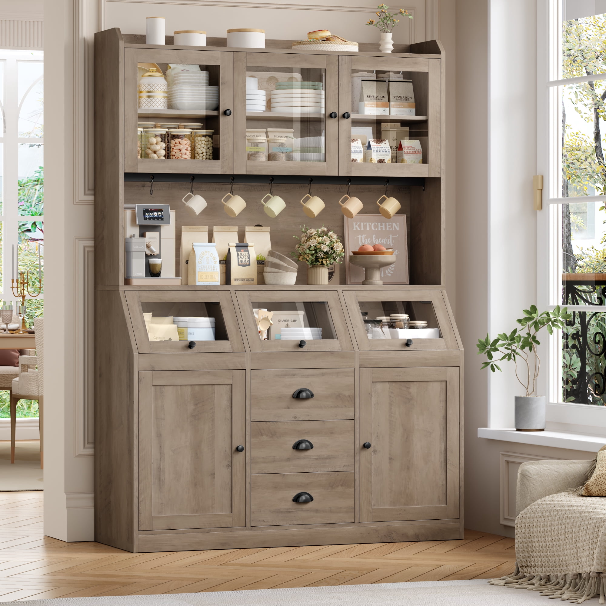 Hiphuta Farmhouse Kitchen Pantry Storage Cabinet, 71”H Freestanding ...